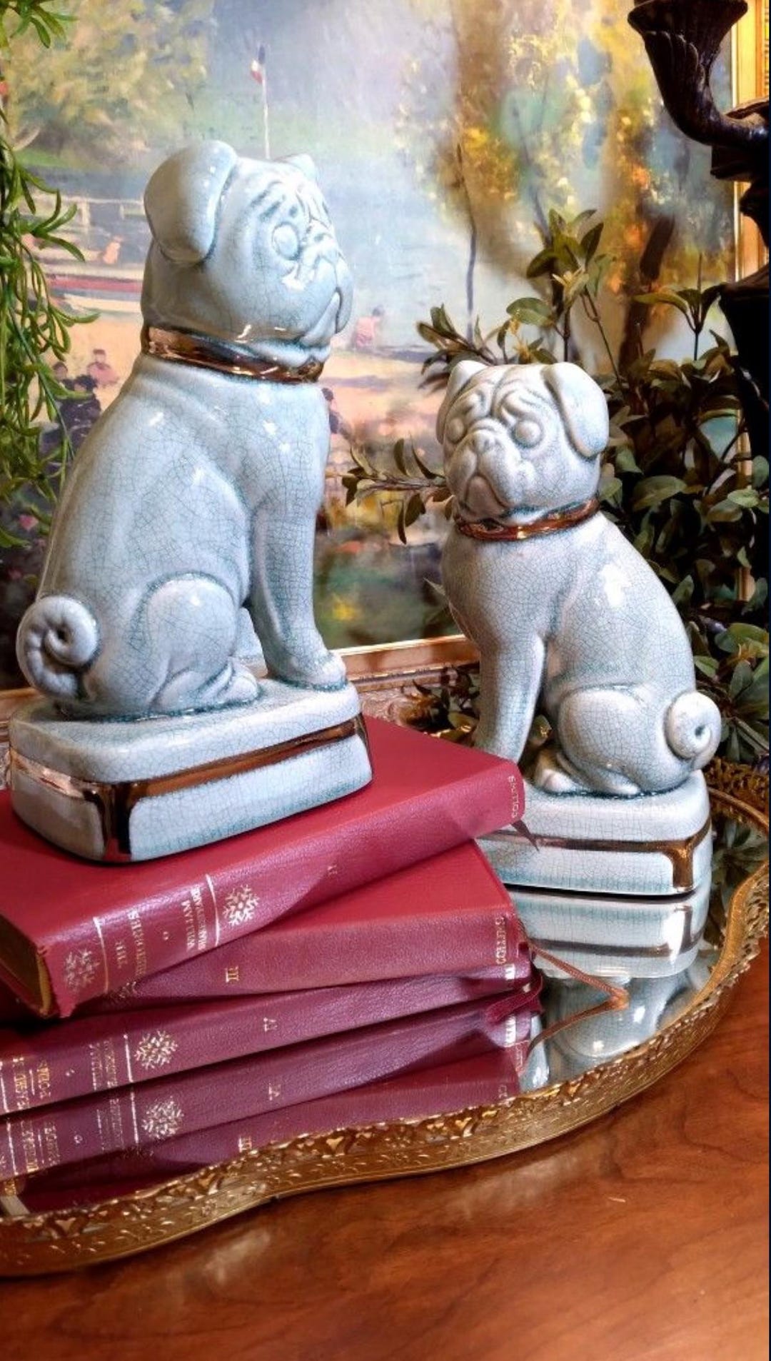 Andrea Sadek Pug Dog Figure Porcelain/ceramic Bookends Sand Weight Set ...
