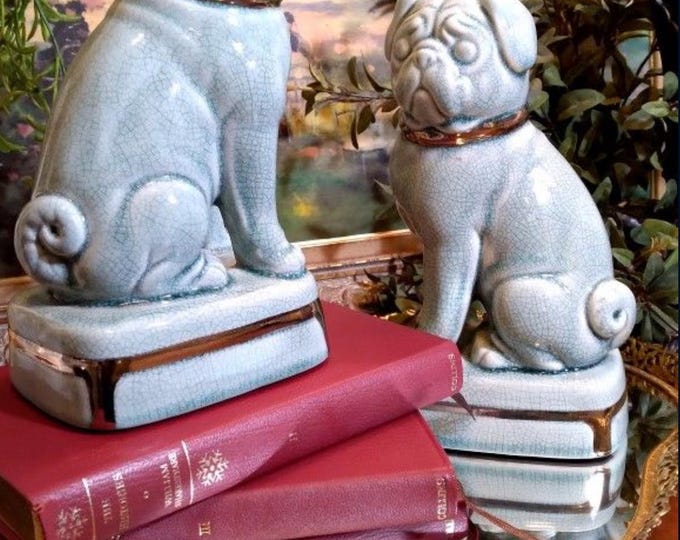 Andrea Sadek Pug Dog Figure Porcelain/ceramic Bookends Sand Weight Set ...