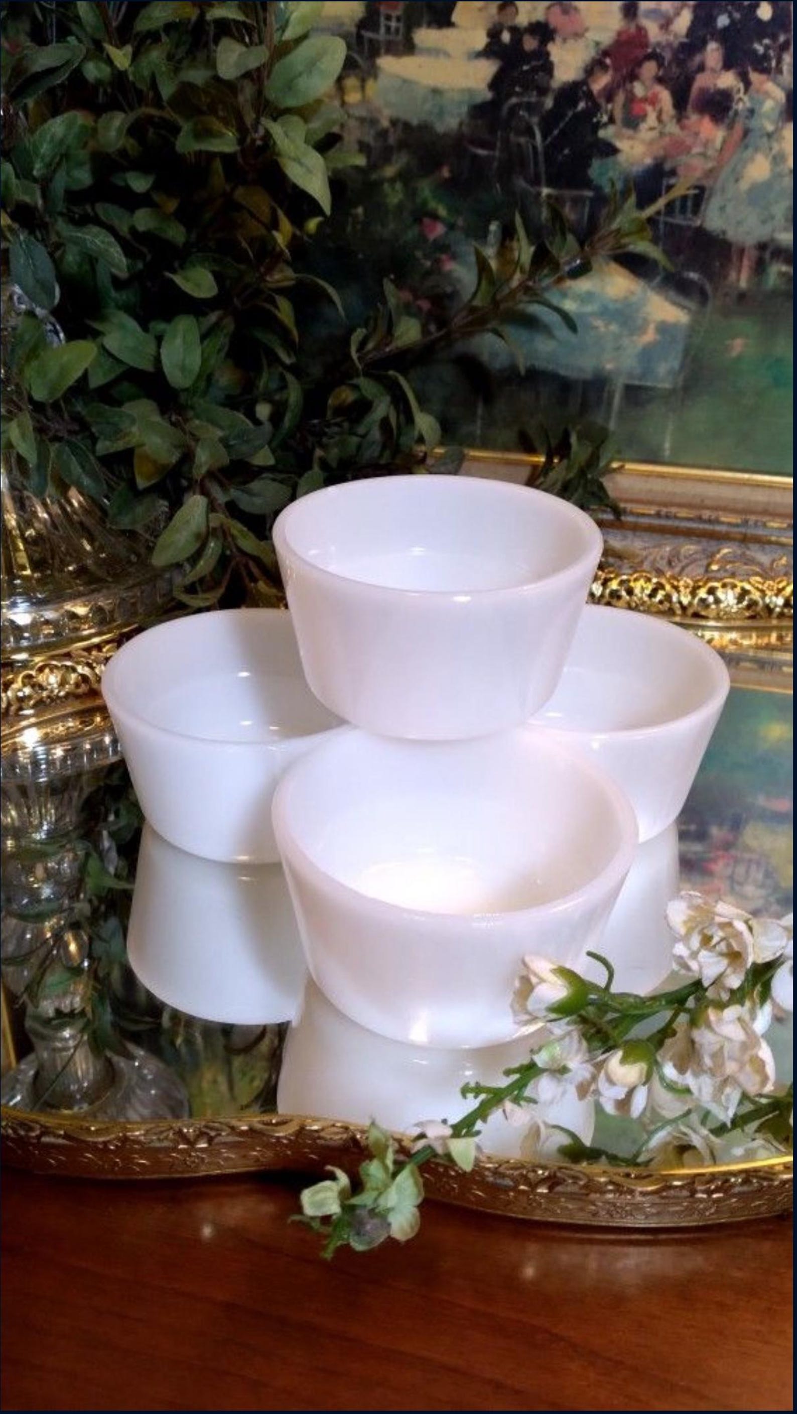 Vintage Glasbake Custard Glass Cups Set of (4) | Glasbake White Baking ...