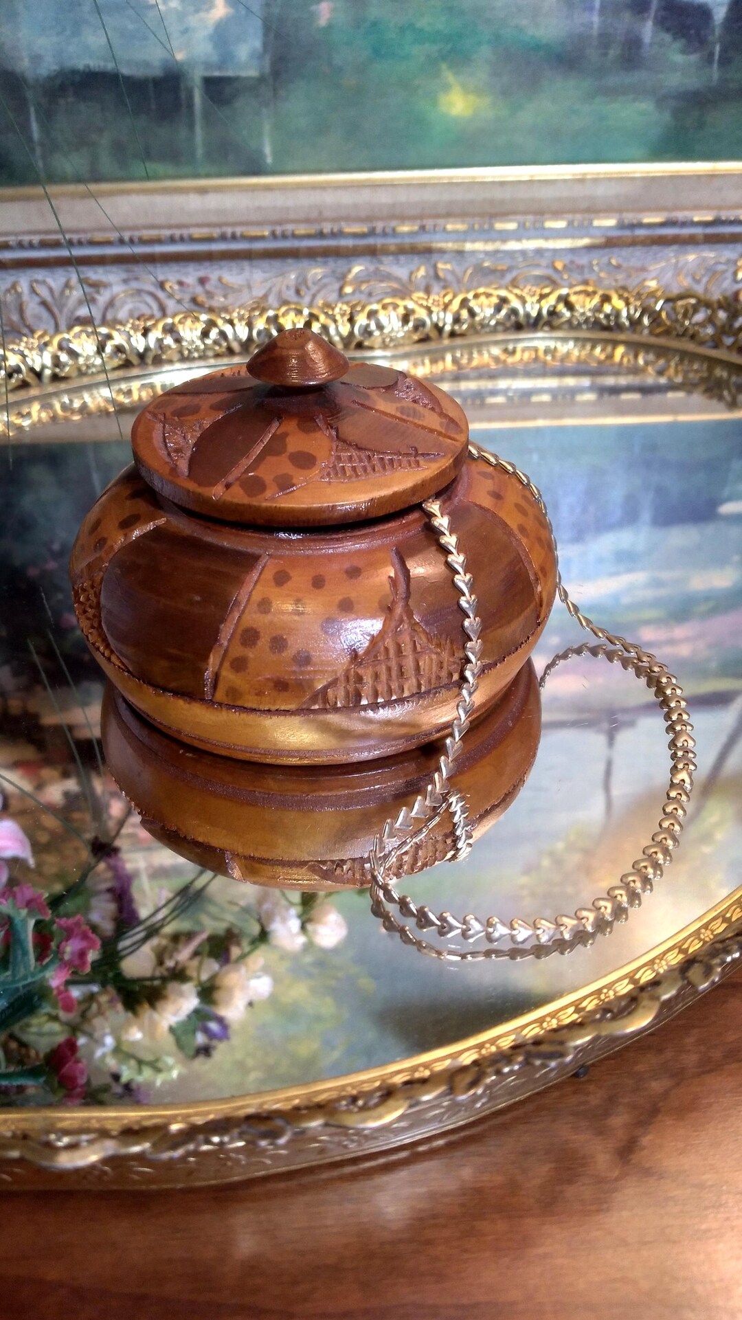 Vintage Round Hand Carved Trinket Box W Lid| Wooden Jewelry Box| Decor ...
