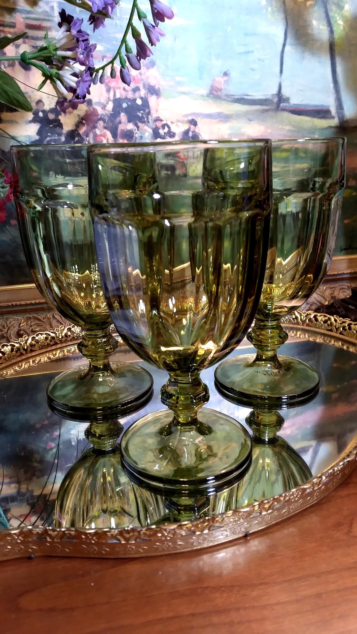 Vintage Libbey Glass Company Olive Green Gibraltar Iced Tea Glasses Set ...