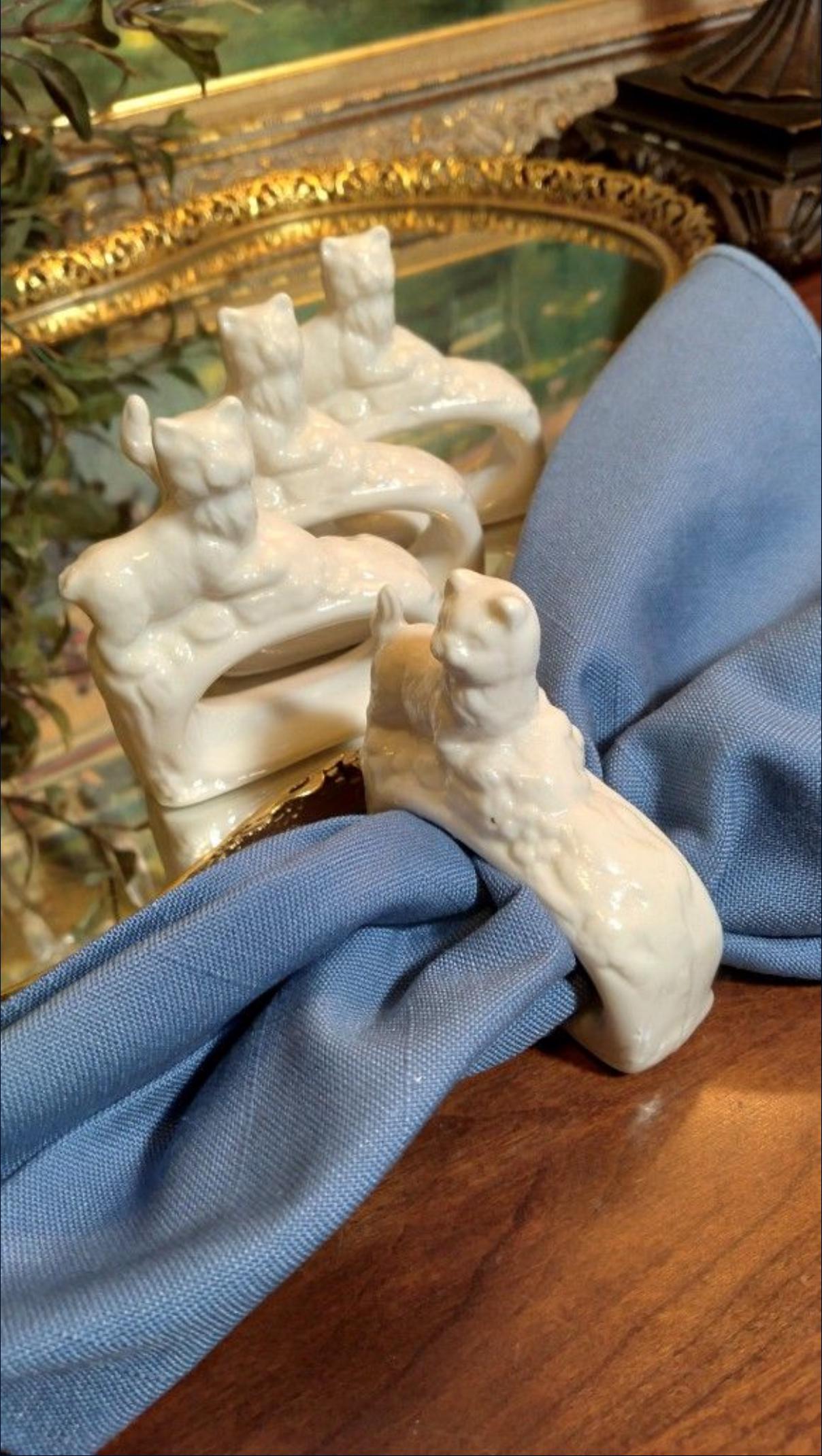 Vintage White Ceramic Cat Napkin Rings Set of 4 - Etsy