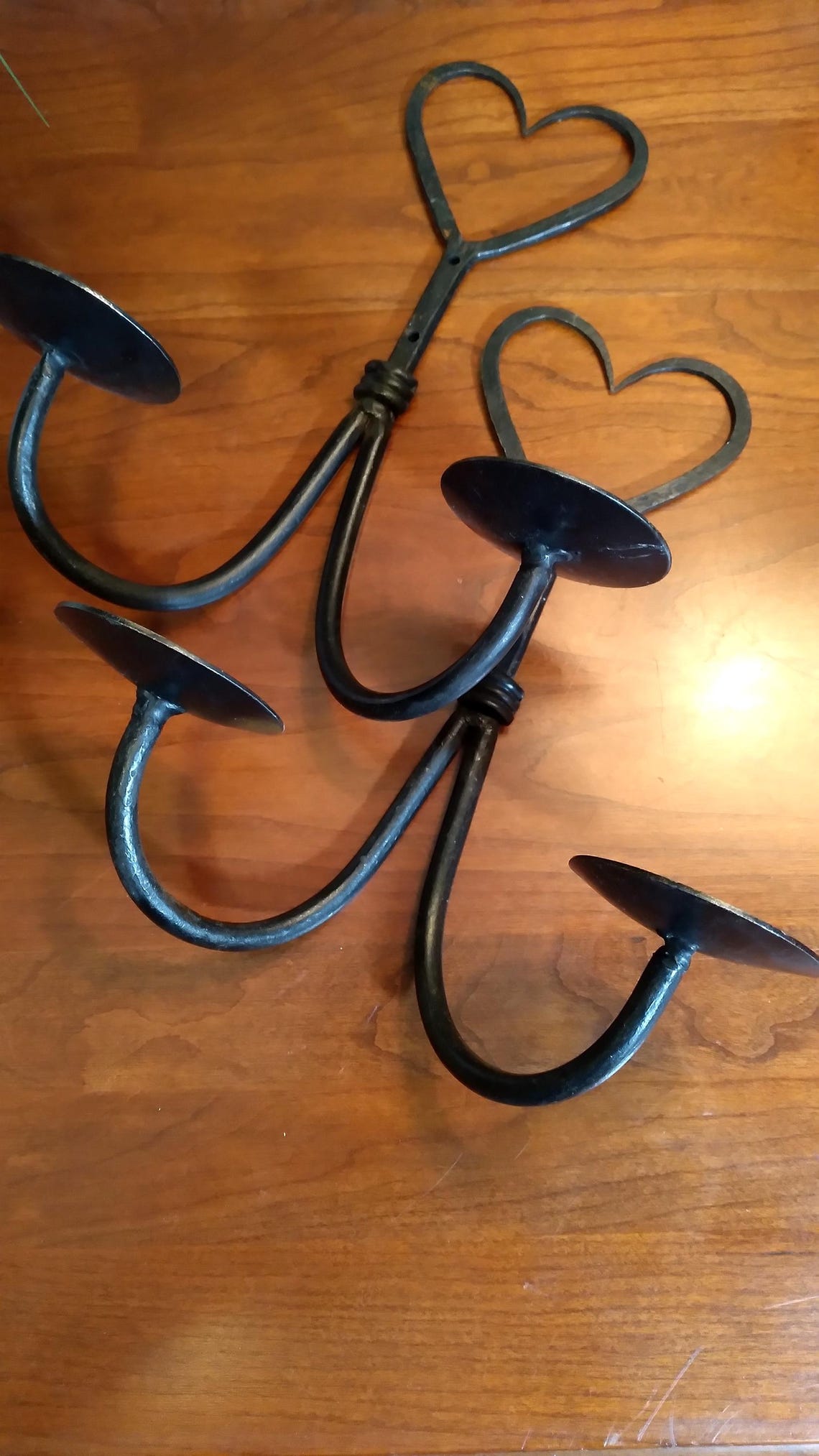 Vintage Black Iron Hand Forged Double Light Candle Wall Sconce/heart ...