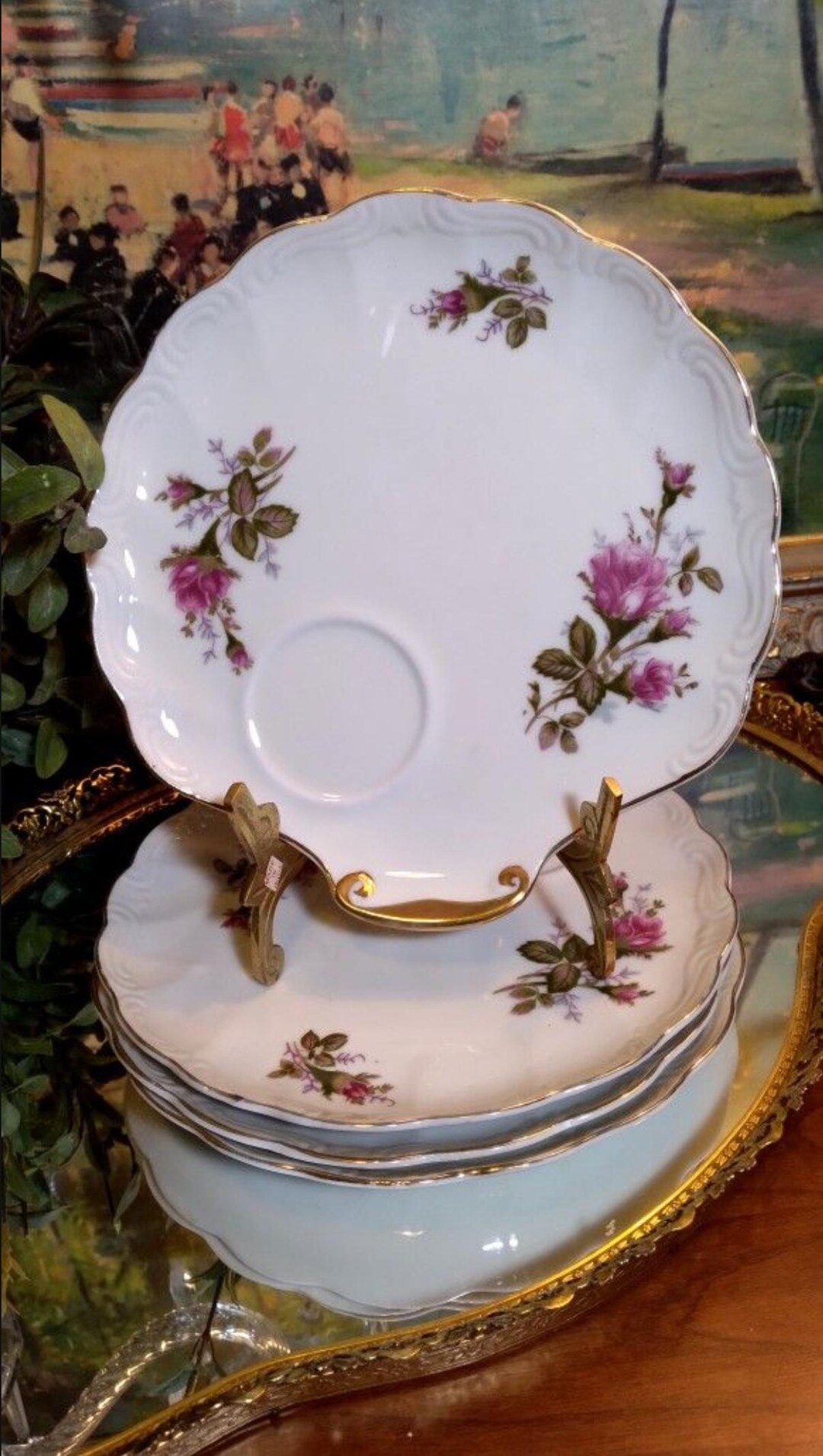 Royal Sealy Moss Rose Porcelain Snack Plates Set of (4) | Vintage Pink ...