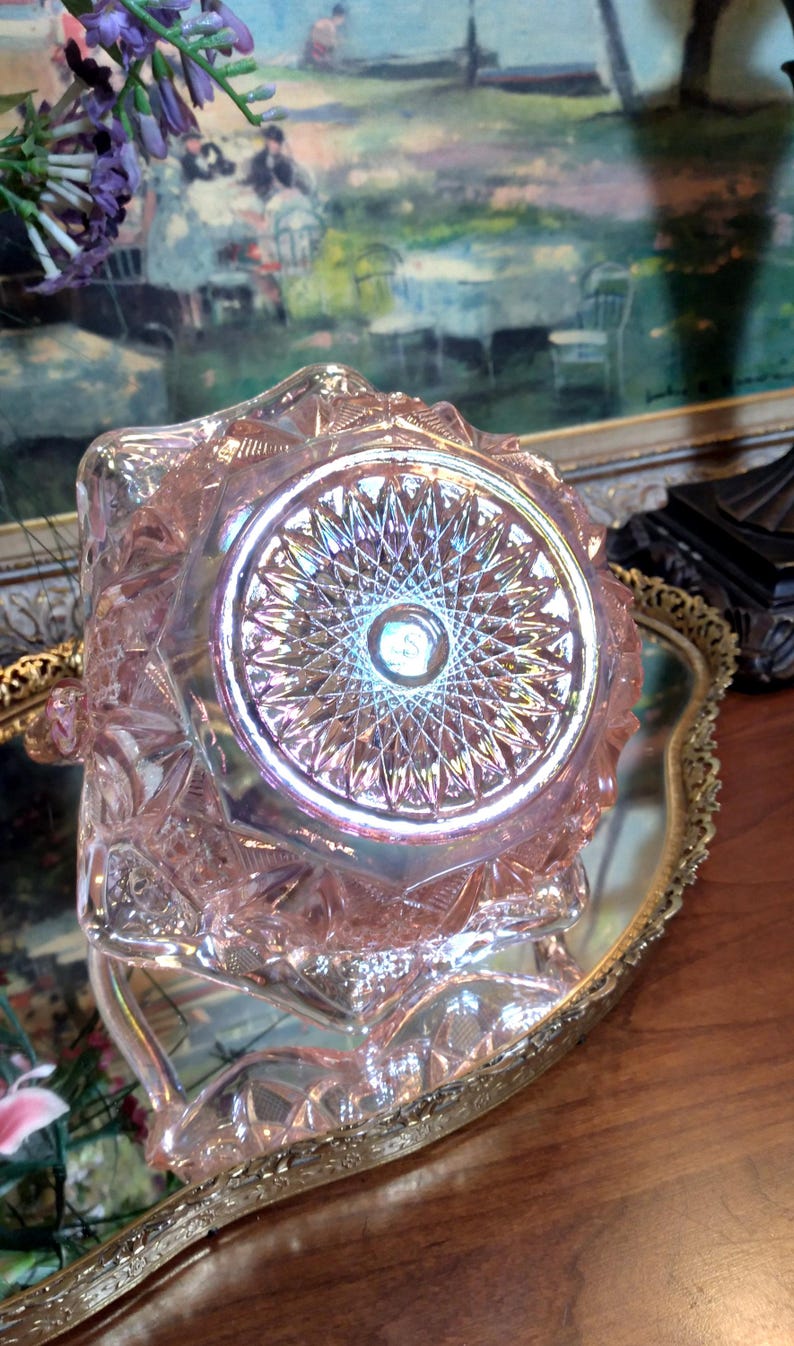 Vintage Smith Glass Quintec Pink Carnival Glass 8" Basket - Etsy