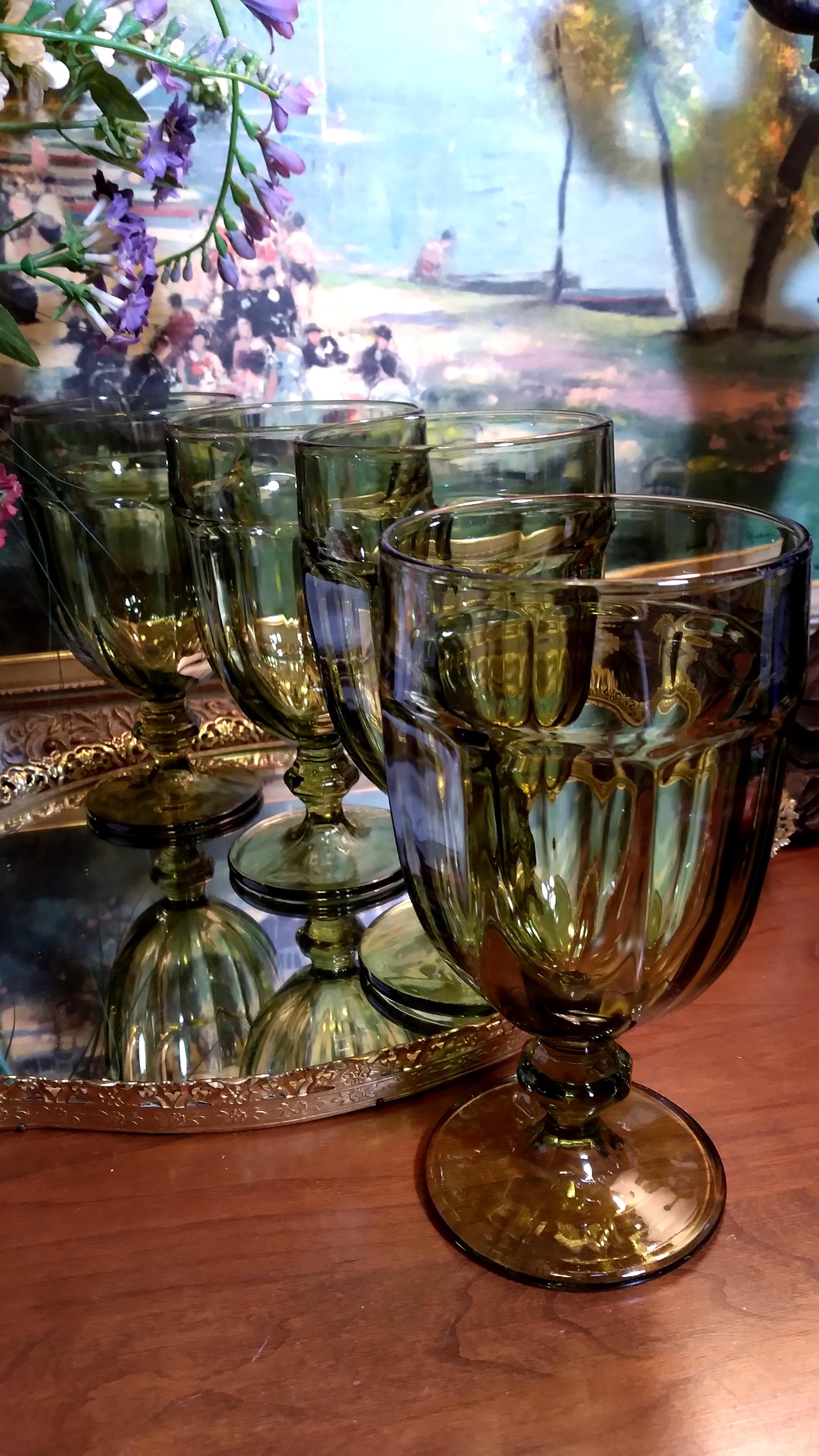 Vintage Libbey Glass Company Olive Green Gibraltar Iced Tea Glasses Set ...