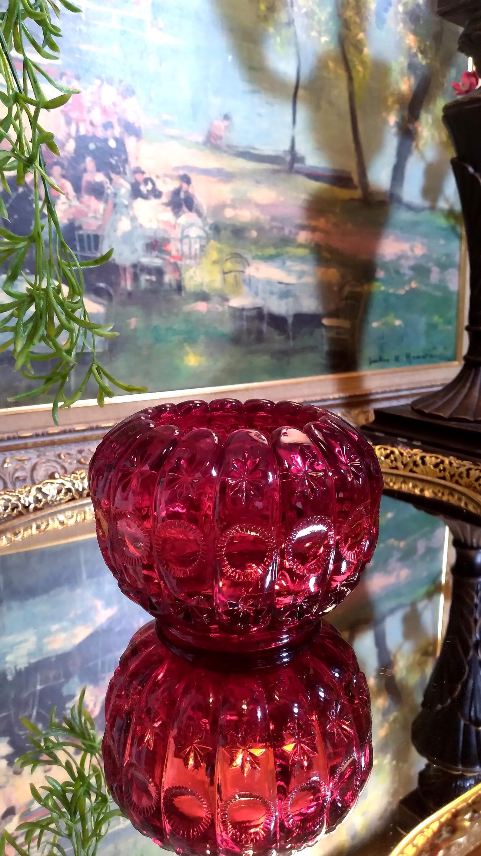 Fenton Priscilla Ruby Glass Rose Bowl/candle Holder | Fenton Ruby Glass ...