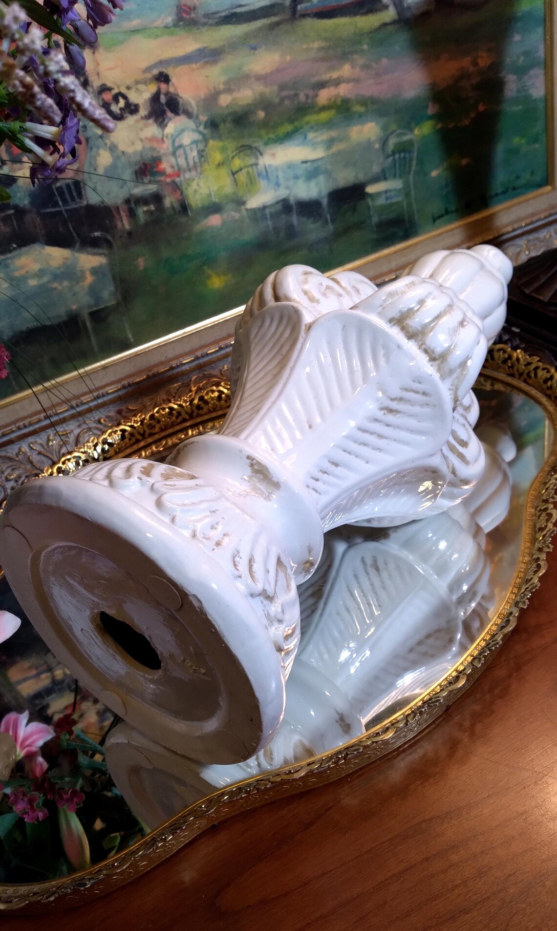 Farmhouse Finial Statue 13" | Distressed White Ceramic Finial Sculpture ...