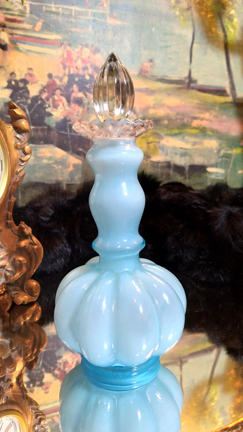 Fenton Blue Overlay 7" Cologne Bottle & Lid Set of (2) Fenton Blue ...