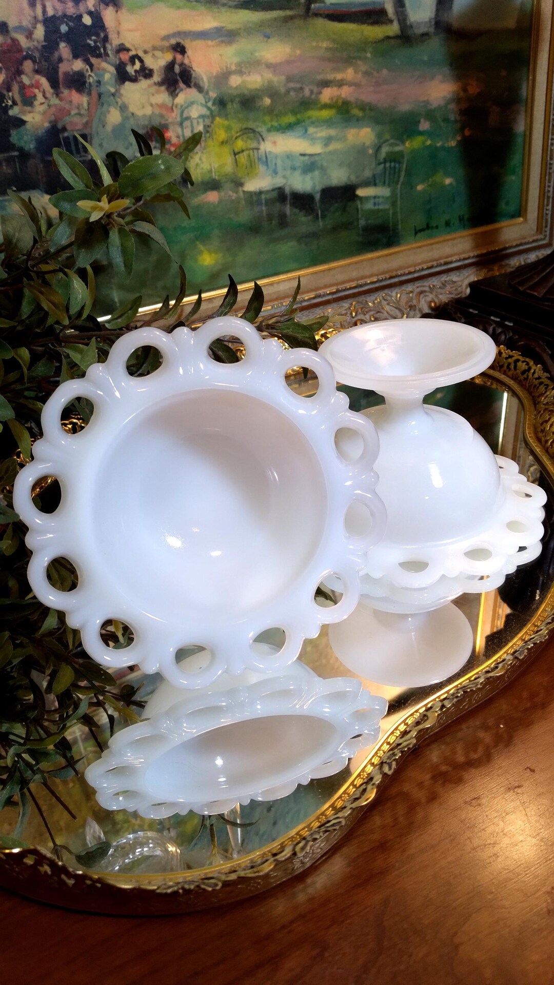 Anchor Hocking Old Colony Lace Edge Milk Glass Champagne/tall Sherbet ...