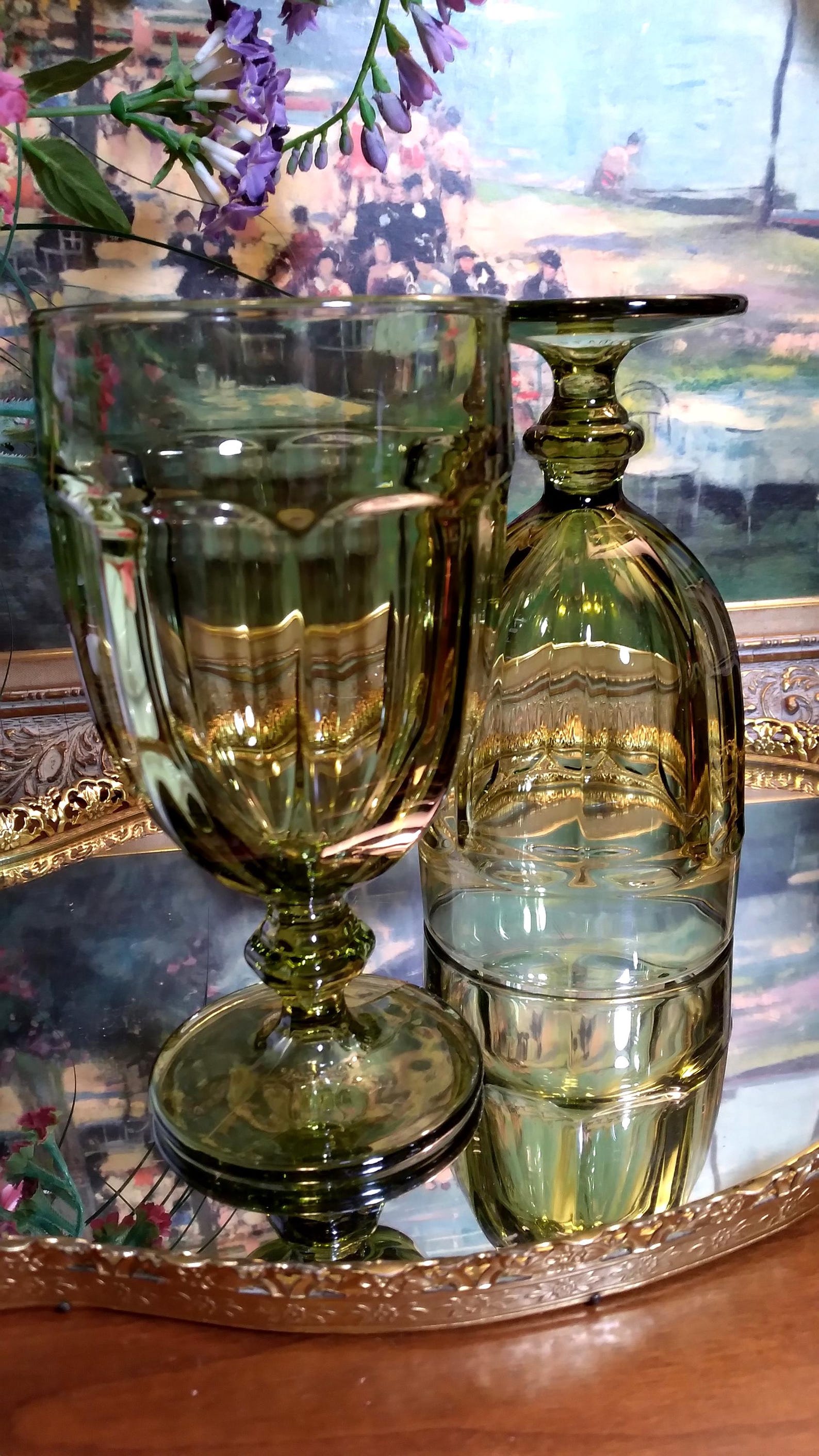 Vintage Libbey Glass Company Olive Green Gibraltar Iced Tea Glasses Set ...