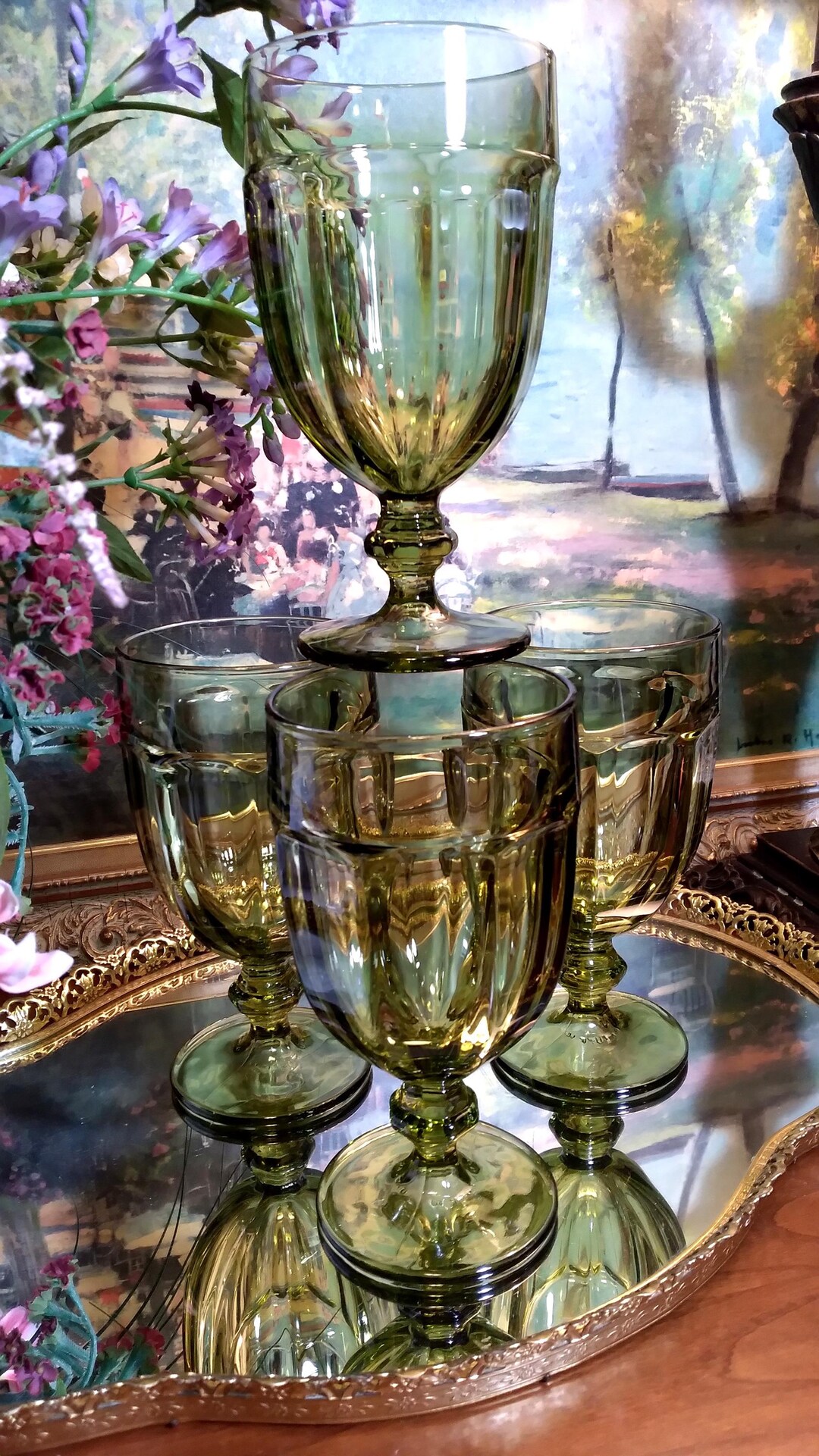 Vintage Libbey Glass Company Olive Green Gibraltar Iced Tea Glasses Set ...