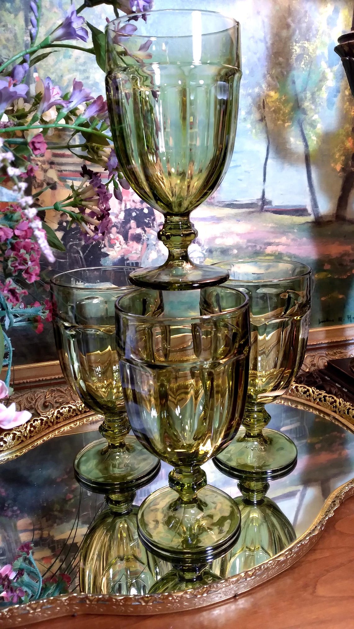 Vintage Libbey Glass Company Olive Green Gibraltar Iced Tea Glasses Set ...