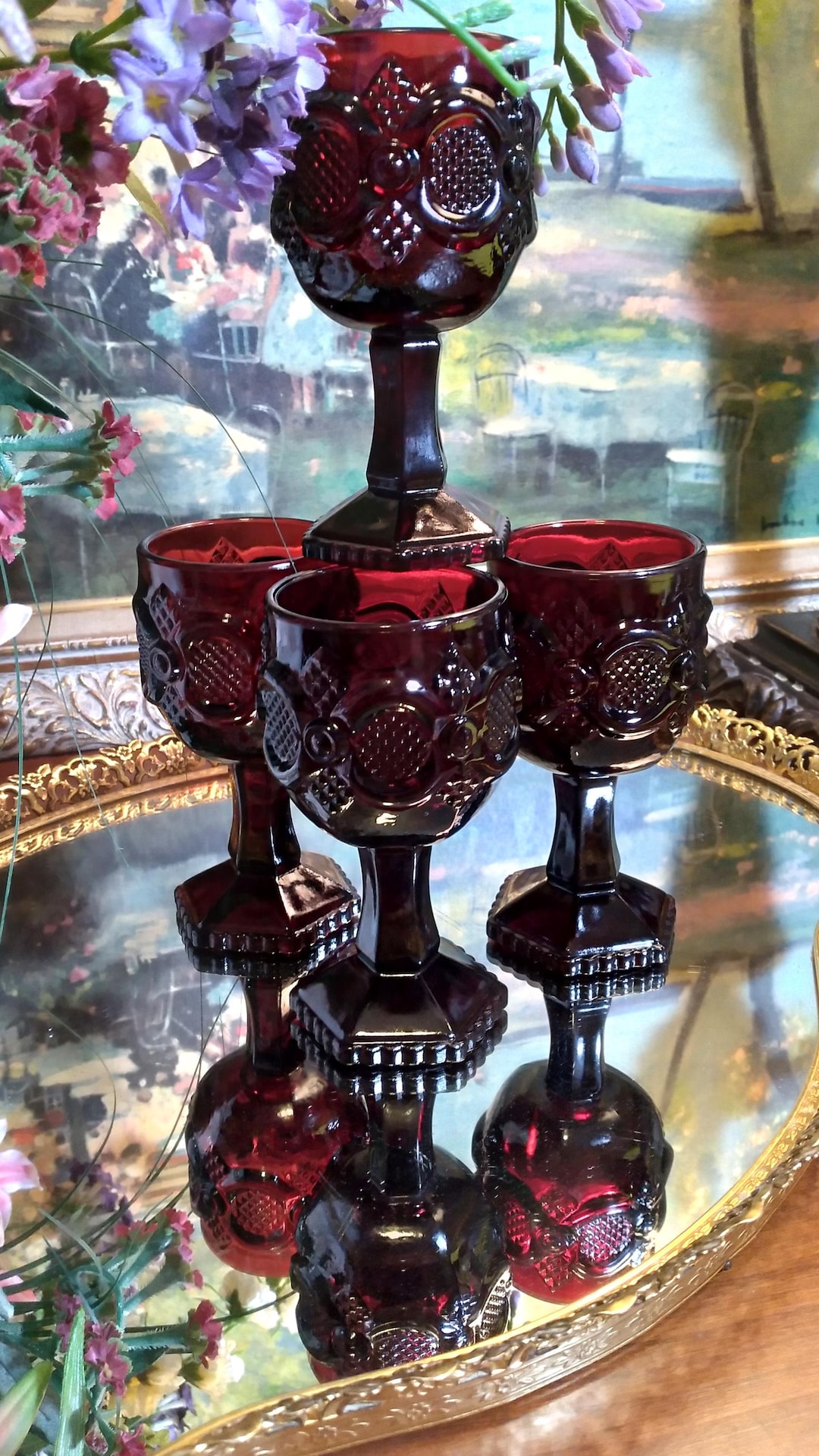 Vintage Cape Cod Ruby Avon Wine Glasses| Red Glass Wine Glasses Set of ...