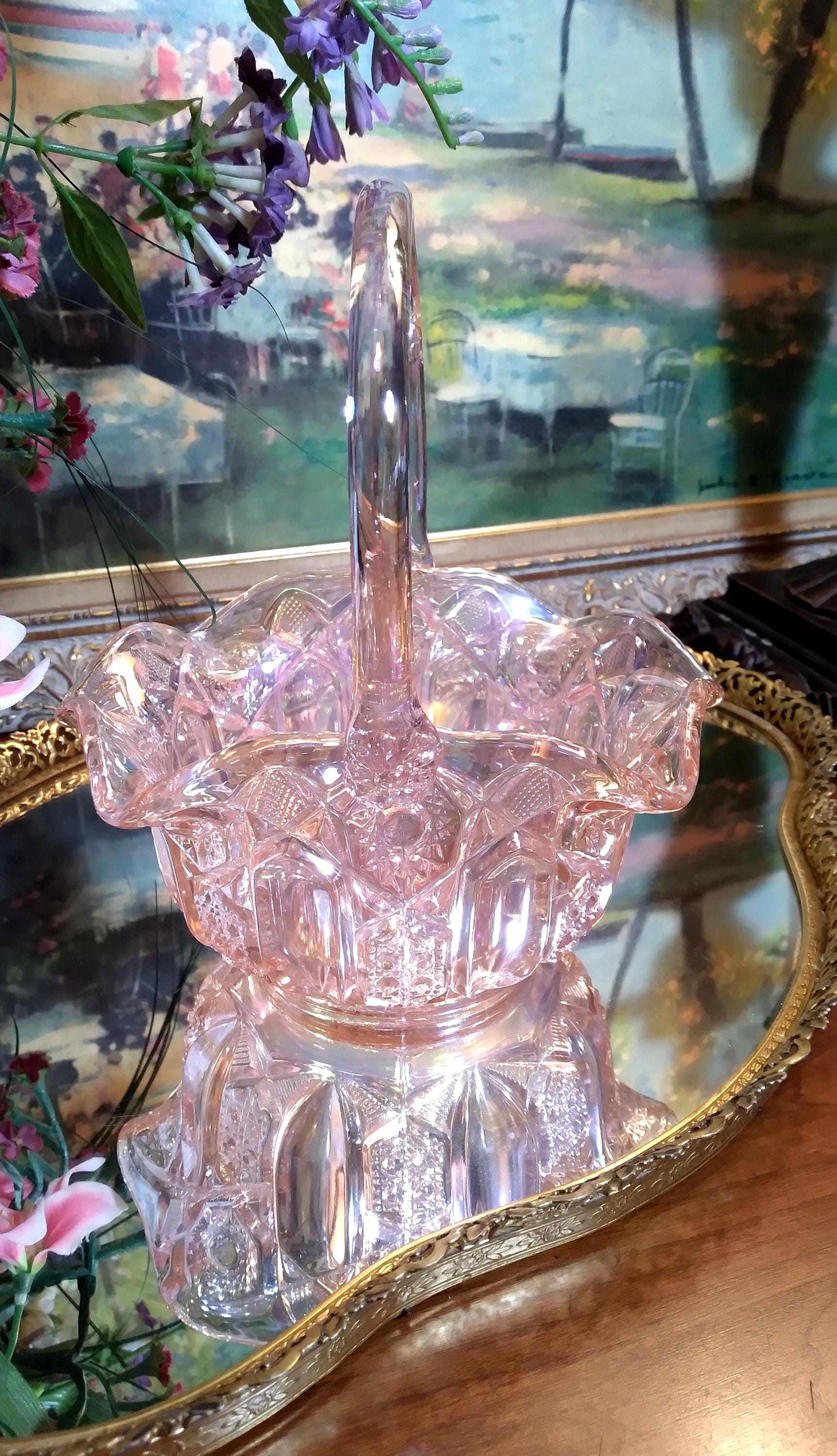 Vintage Smith Glass Quintec Pink Carnival Glass 8" Basket - Etsy