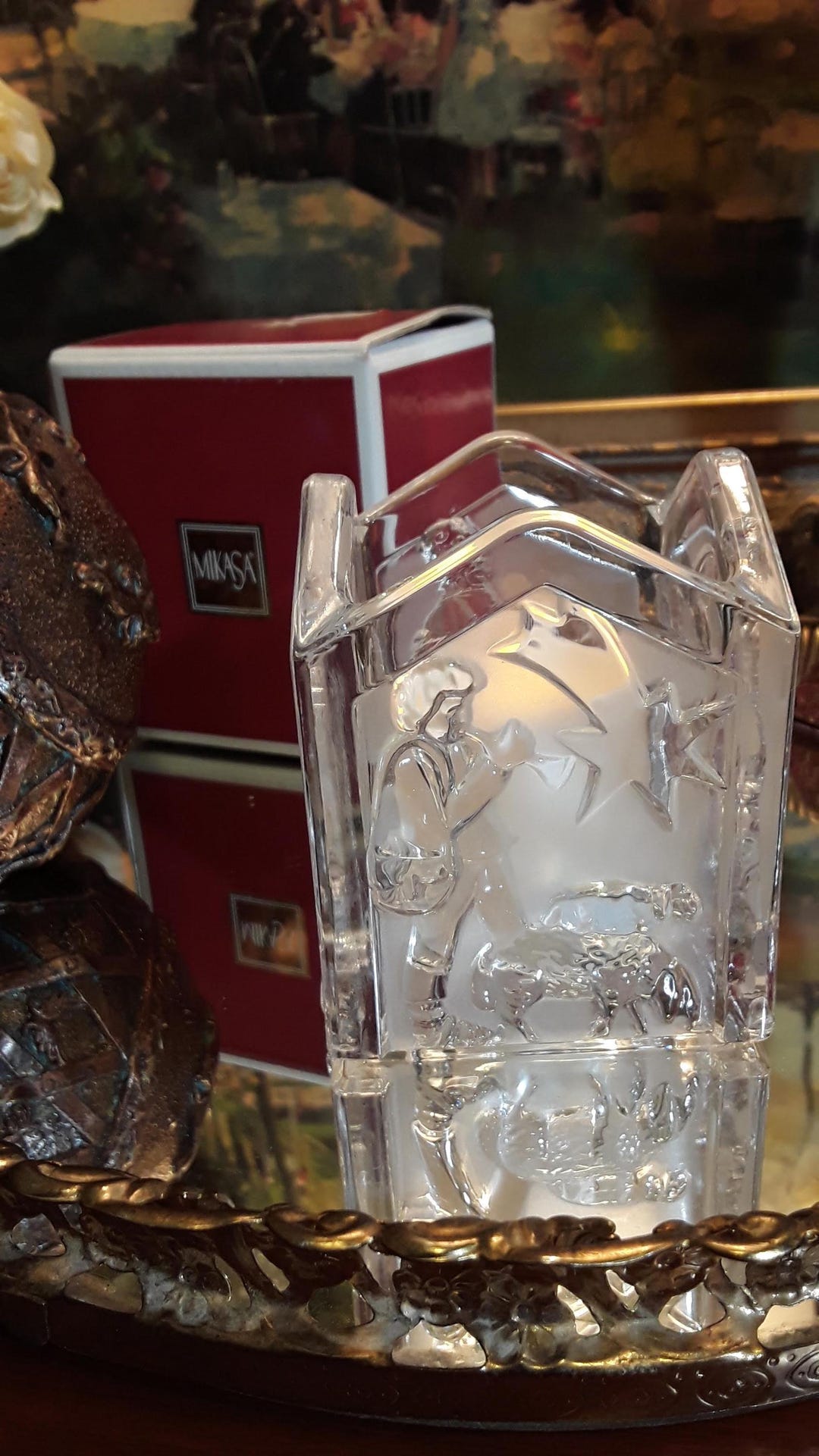 Mikasa Golden Stars Holy Lights Manger Scenes Crystal Votive Candle ...