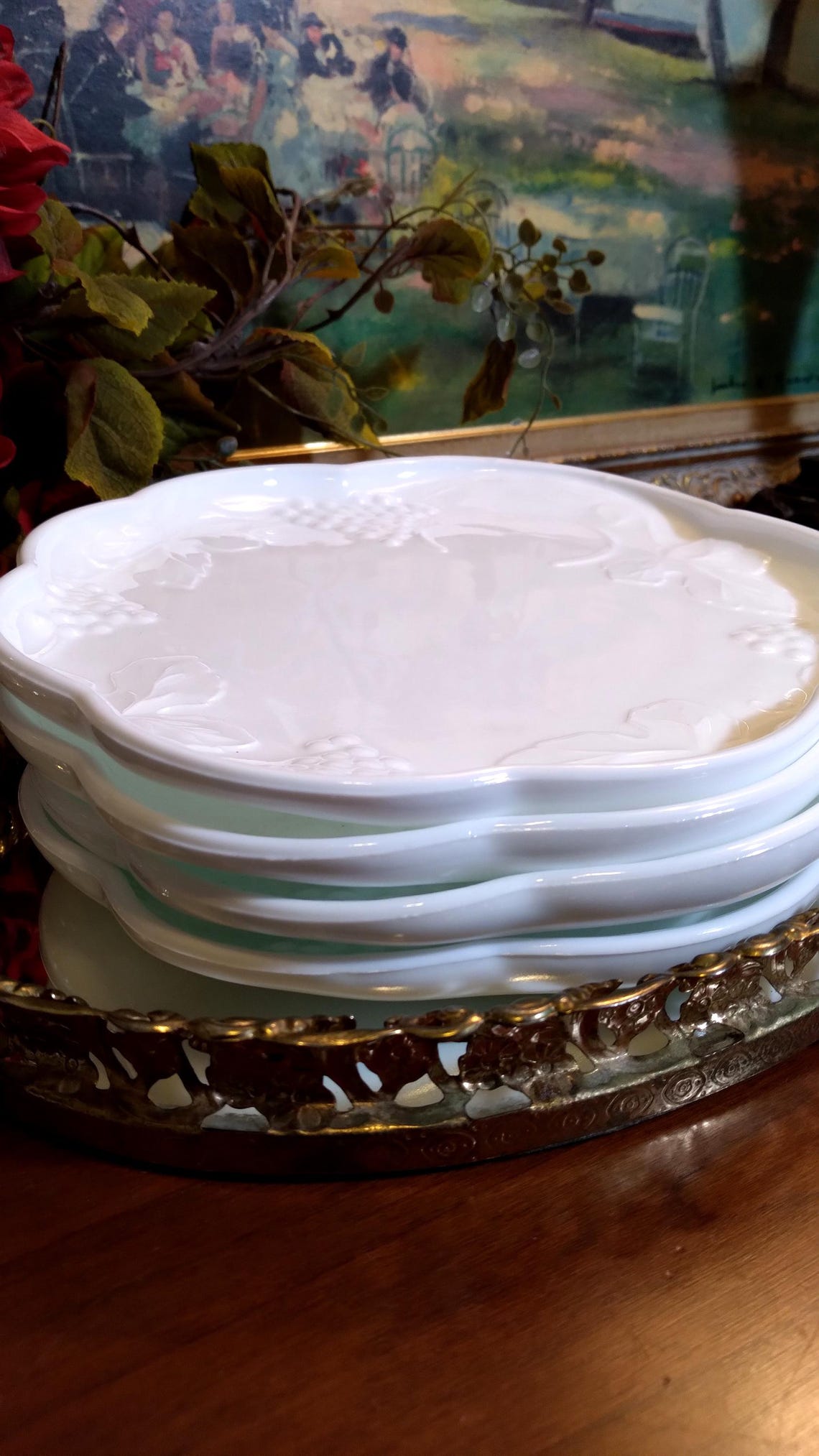 Colony Harvest Milk Glass Snack Plate Set of (4) | Vintage Harvest Milk ...