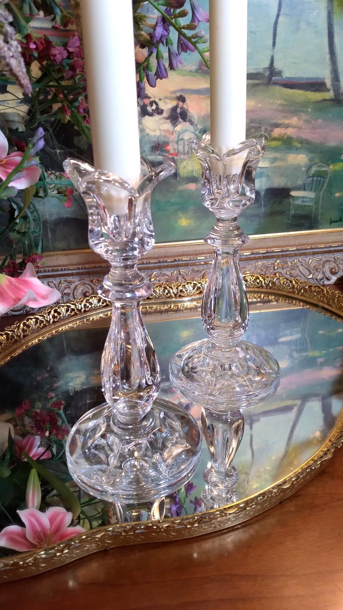 Vintage Gorham Crystal Viscount 7" Single Light Candlestick Holder Set ...