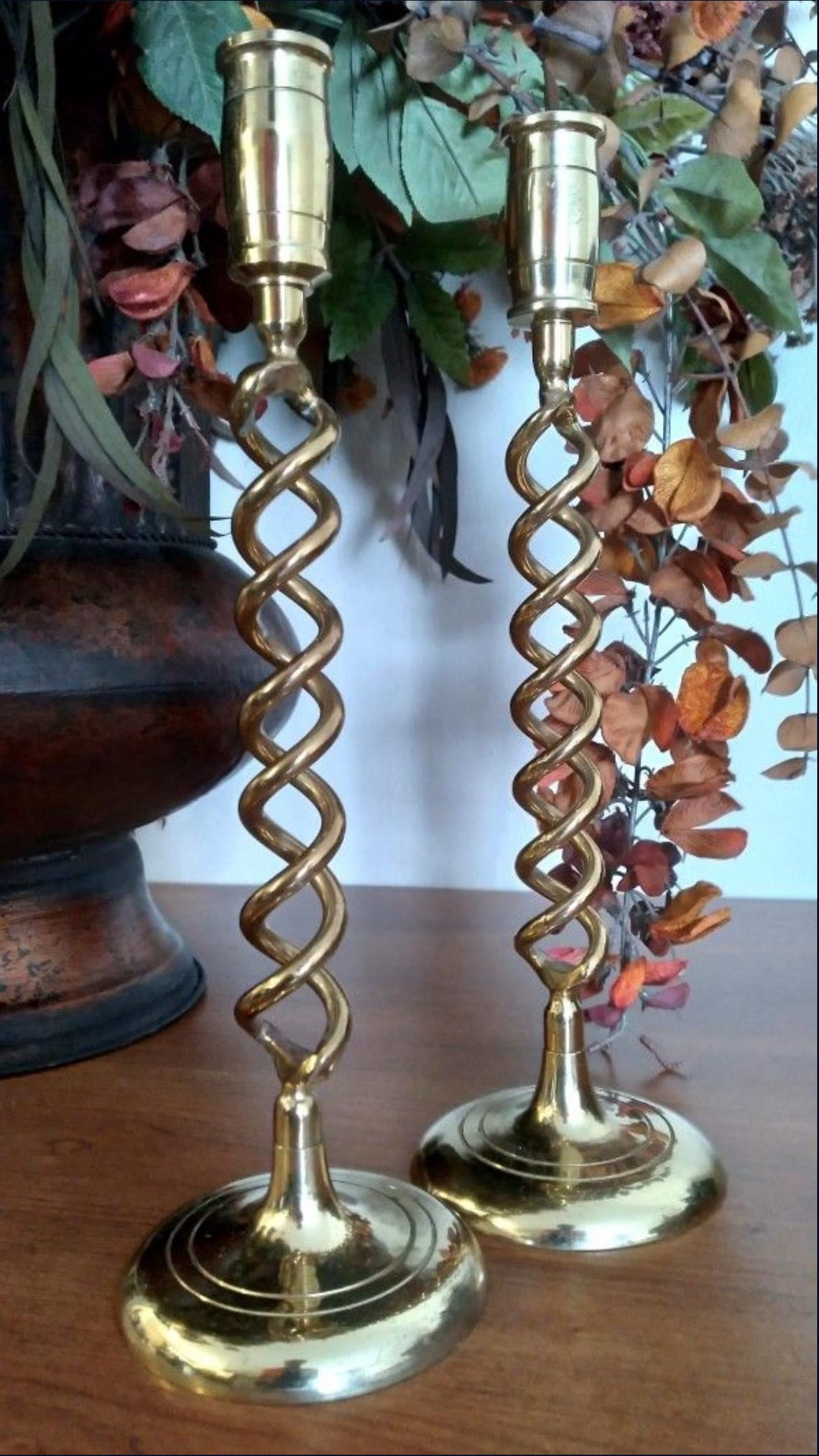Vintage Brass Open Barley Twist English Candlestick Holders Spiral ...