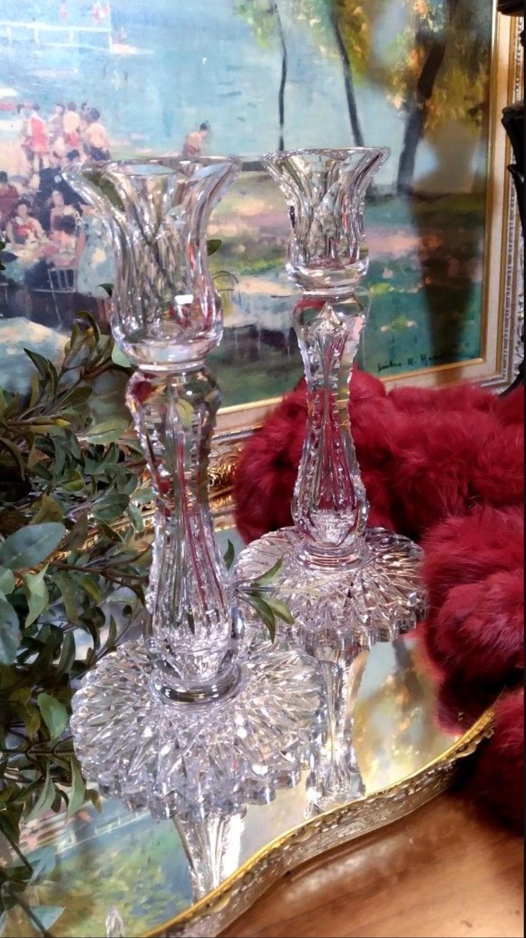 American Brilliant Period Cut Glass Candlestick Holders Set of (2 ...