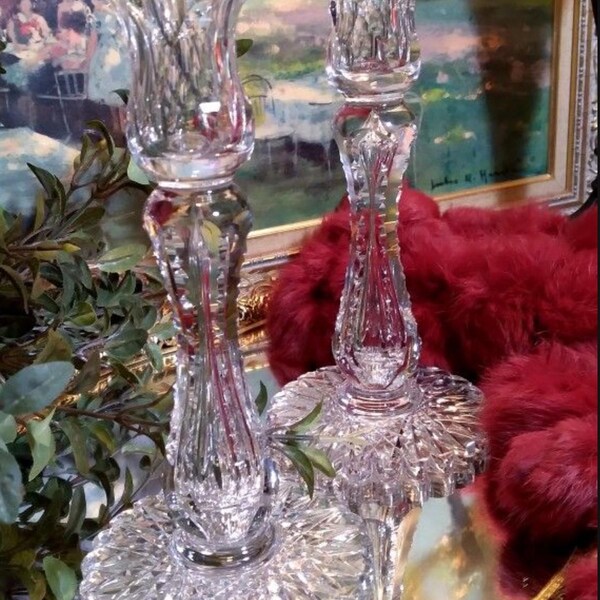 American Brilliant Period Cut Glass Candlestick Holders Set of 2 Early ...