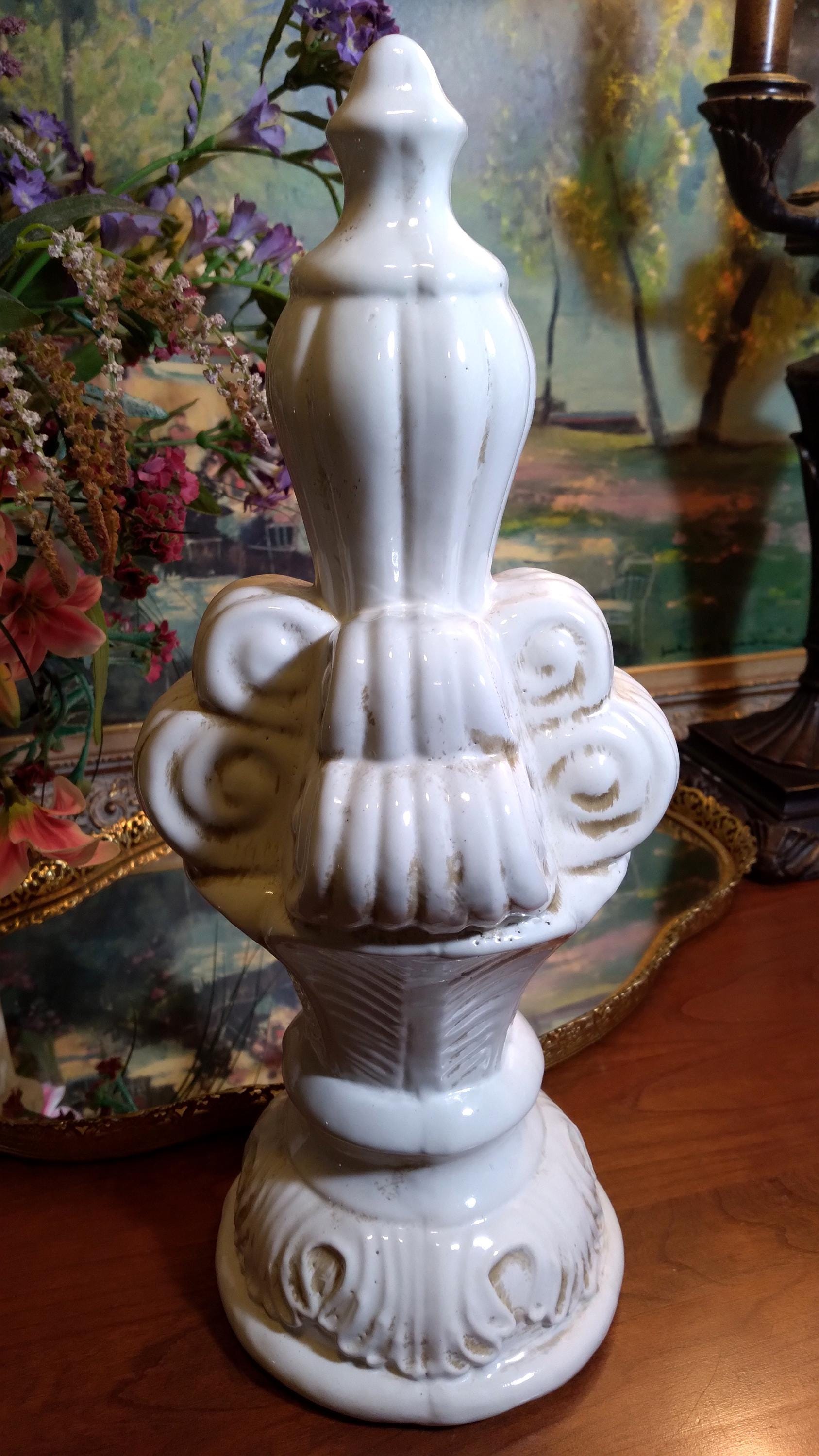 Farmhouse Finial Statue 13" | Distressed White Ceramic Finial Sculpture ...
