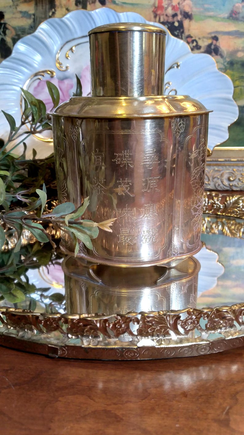 Vintage Asian Brass Footed Tea Caddy| Brass Tea Canister W Lid| Brass ...