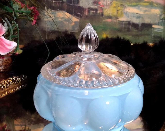 Vintage Fenton Blue Overlay 6" Candy Jar & Lid | Fenton Large Round ...