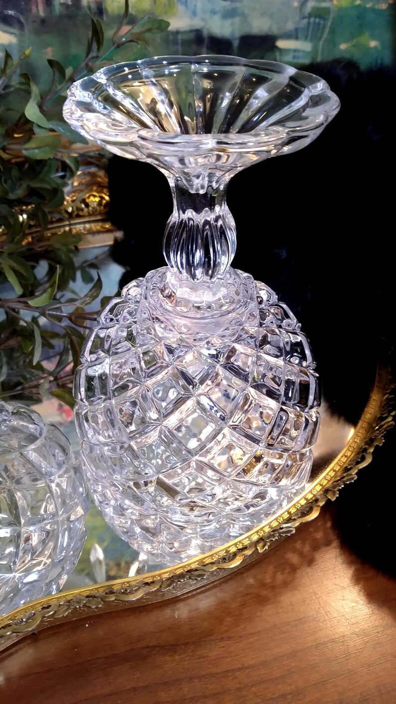 EAPG 8 Footed Candy Dish W Lid Vintage Pedestal Quilted Diamond Glass ...