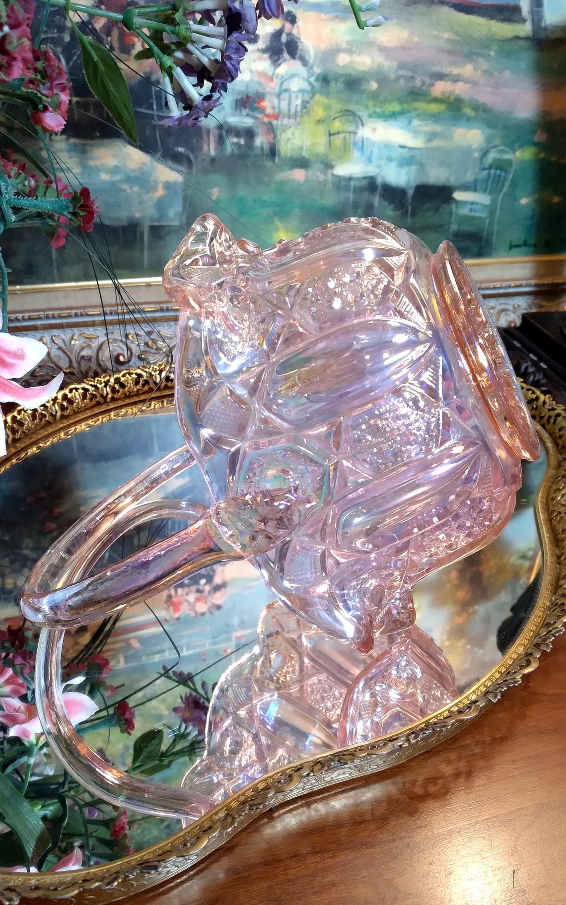 Vintage Smith Glass Quintec Pink Carnival Glass 8" Basket - Etsy