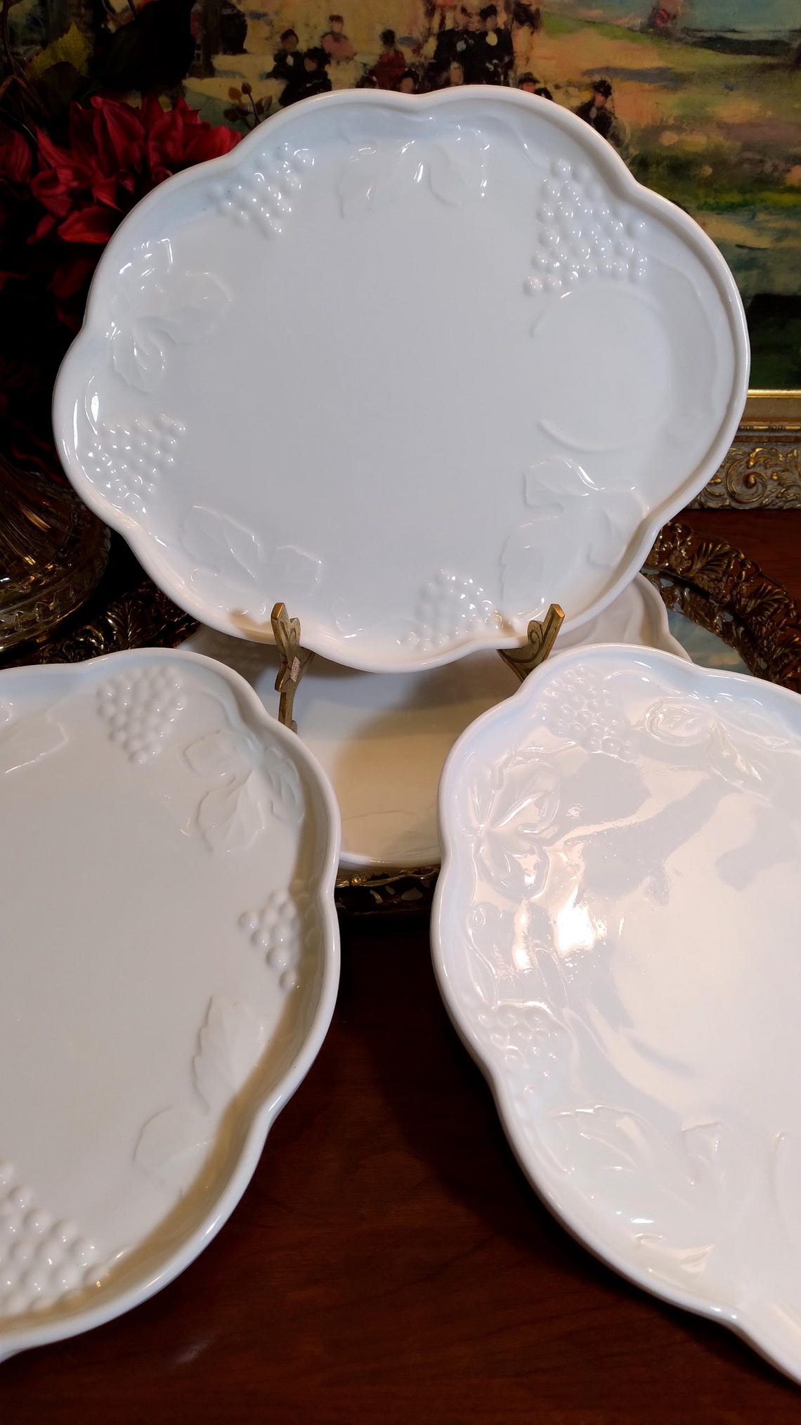 Colony Harvest Milk Glass Snack Plate Set of (4) | Vintage Harvest Milk ...