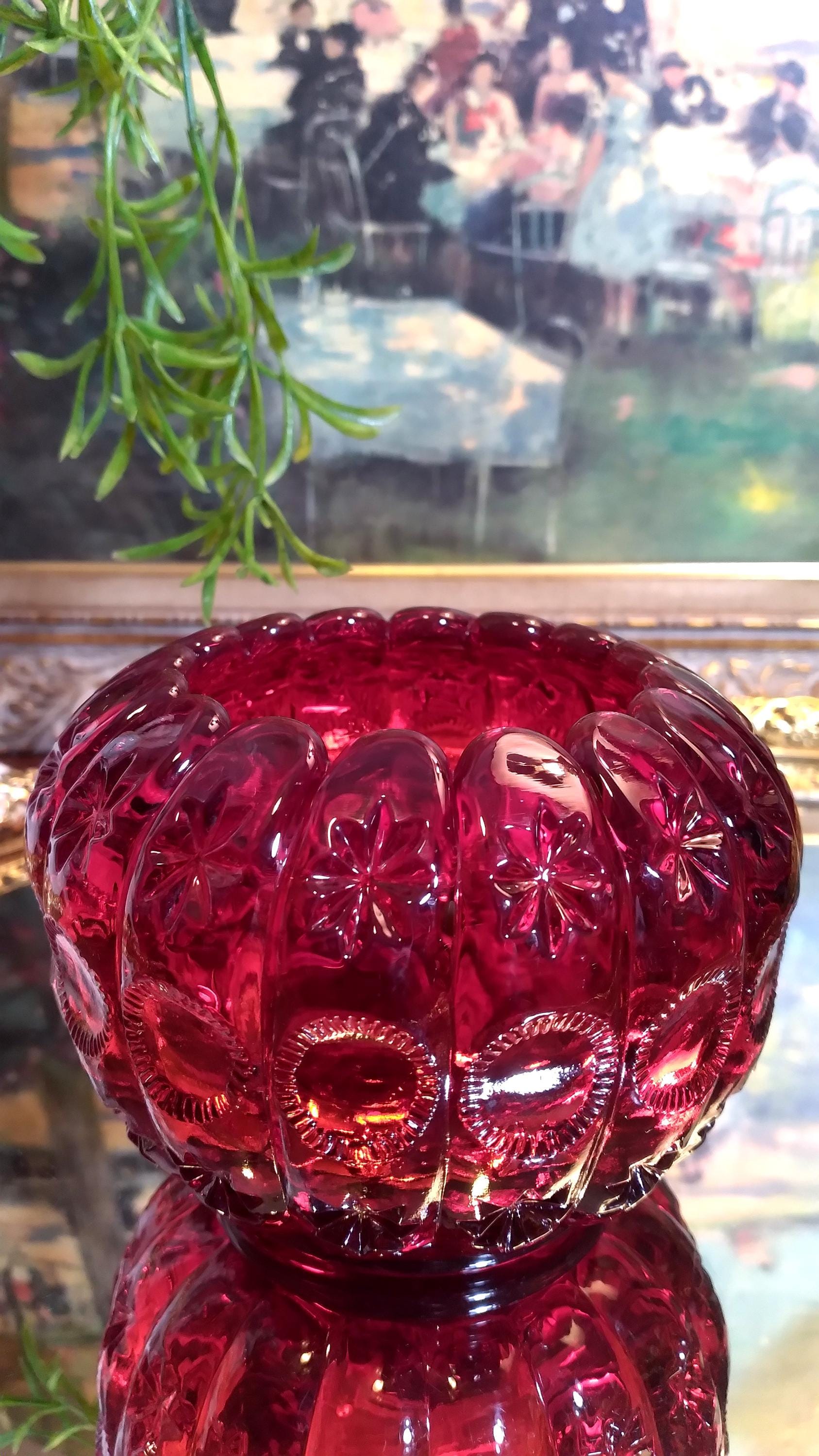 Fenton Priscilla Ruby Glass Rose Bowl/candle Holder | Fenton Ruby Glass ...