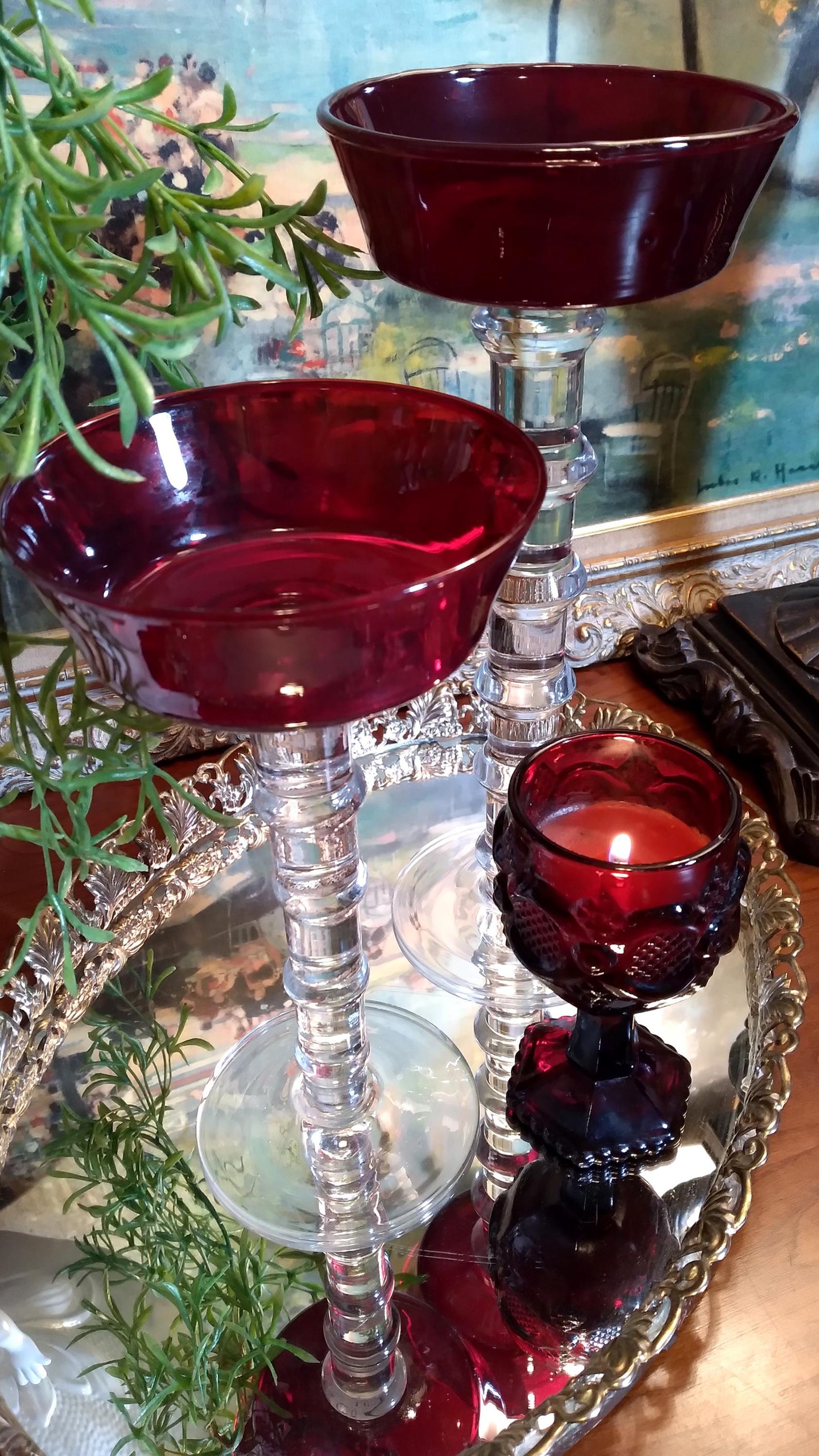 Ruby Cut to Clear Tall Glass Pillar Candle Holders Set of (2) - Etsy