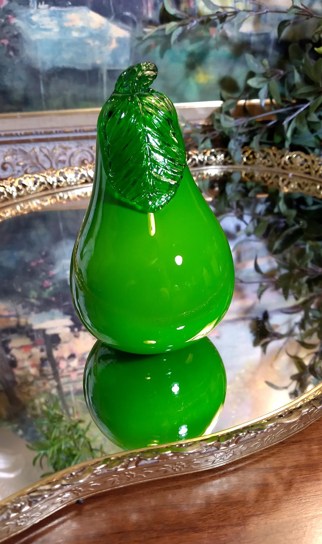 Vintage Blown Glass Green Pear/decor - Etsy