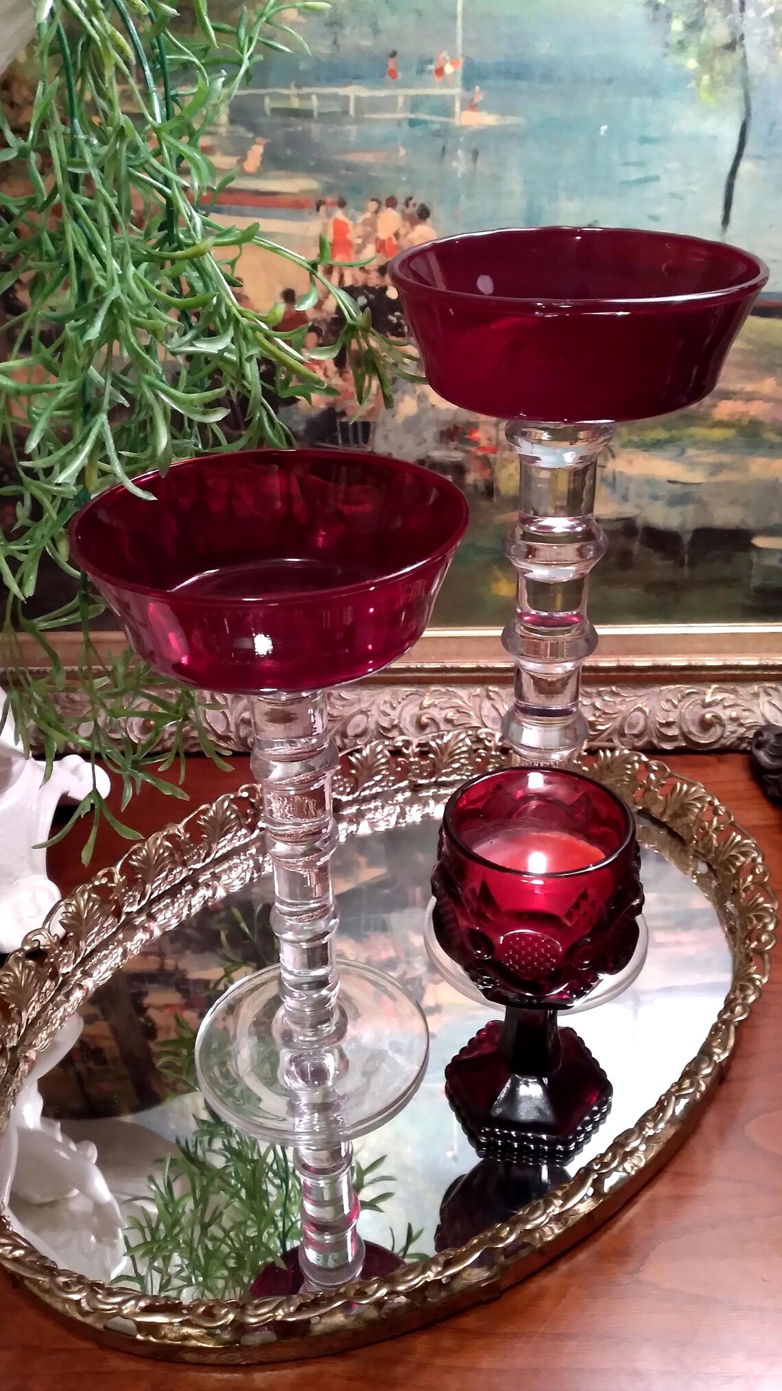 Ruby Cut to Clear Tall Glass Pillar Candle Holders Set of (2) - Etsy