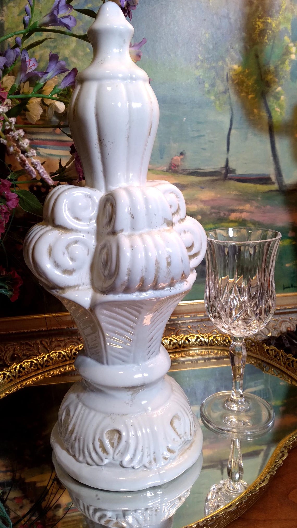 Farmhouse Finial Statue 13" | Distressed White Ceramic Finial Sculpture ...