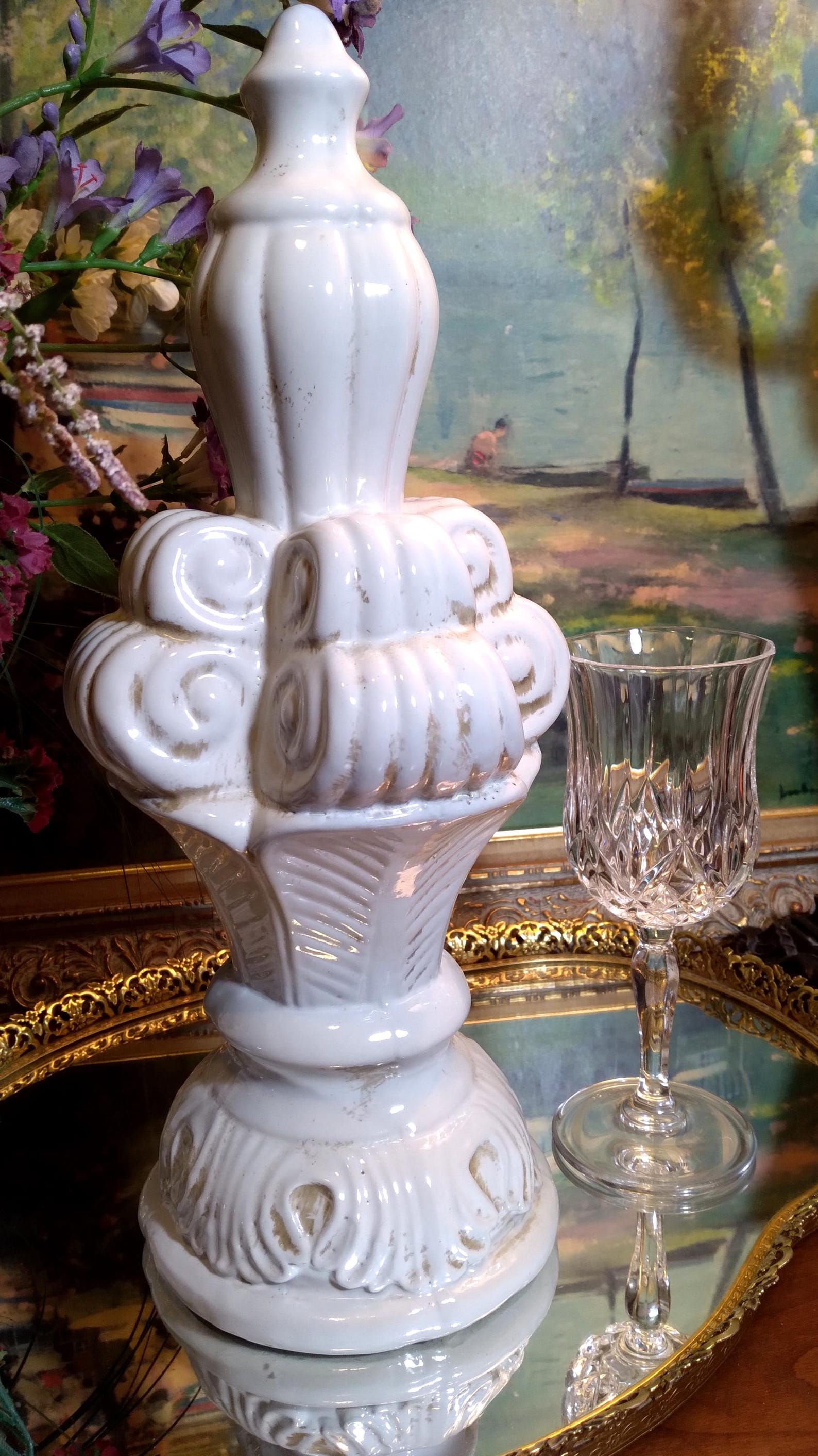 Farmhouse Finial Statue 13" | Distressed White Ceramic Finial Sculpture ...