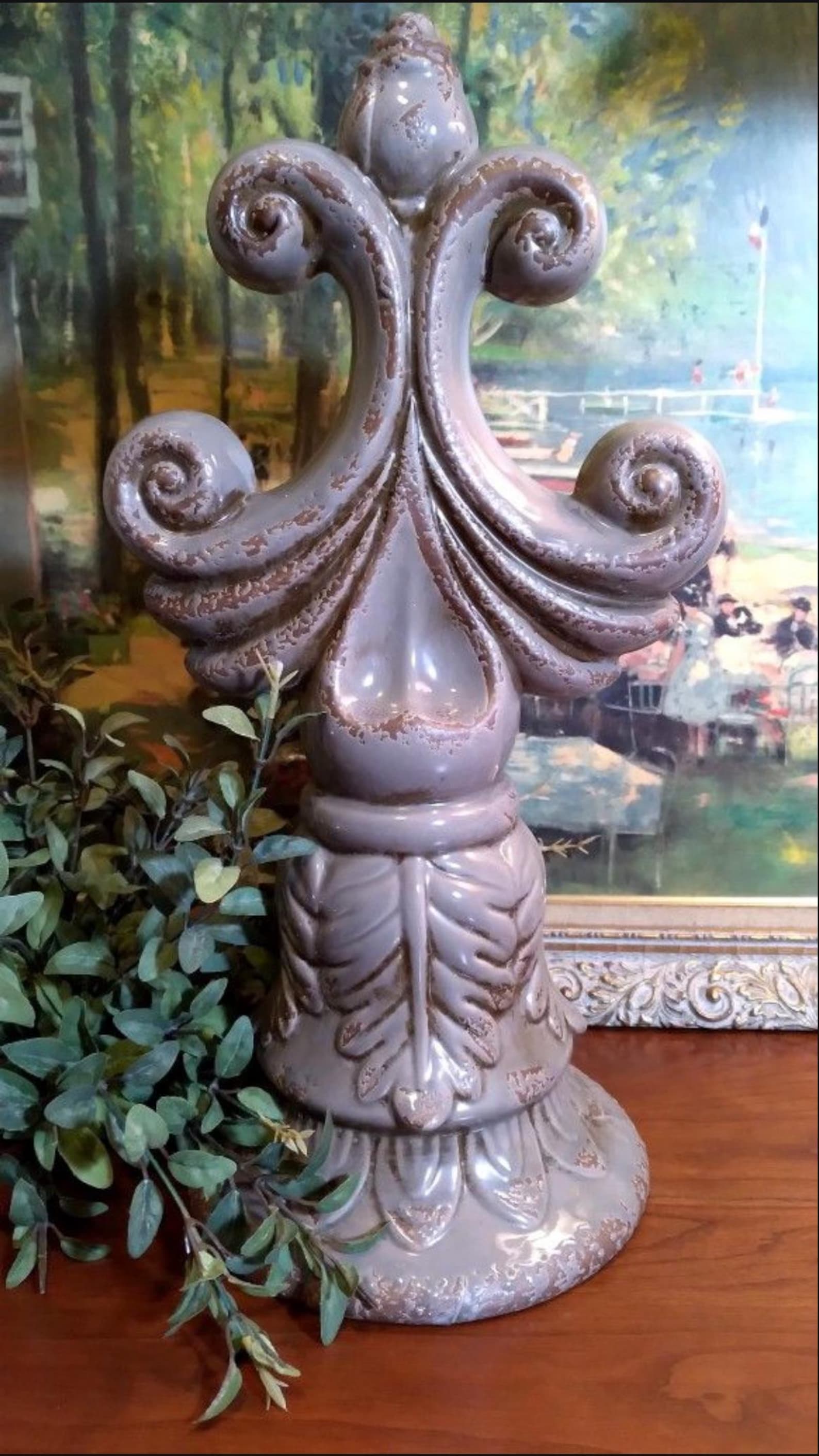 Large Ceramic Decorative Finial Sculpture 17" | Farmhouse Finial Statue ...