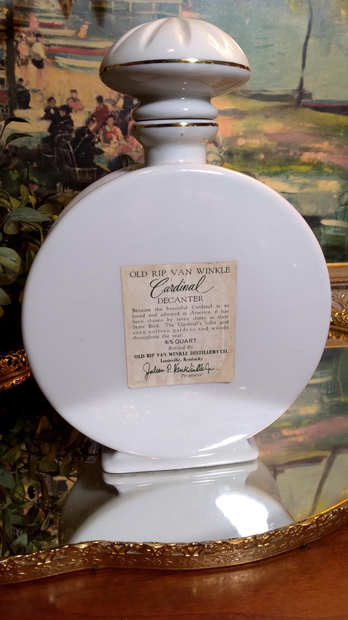 Vintage Old Rip Van Winkle Cardinal Porcelain Whiskey Decanter Bottle W ...