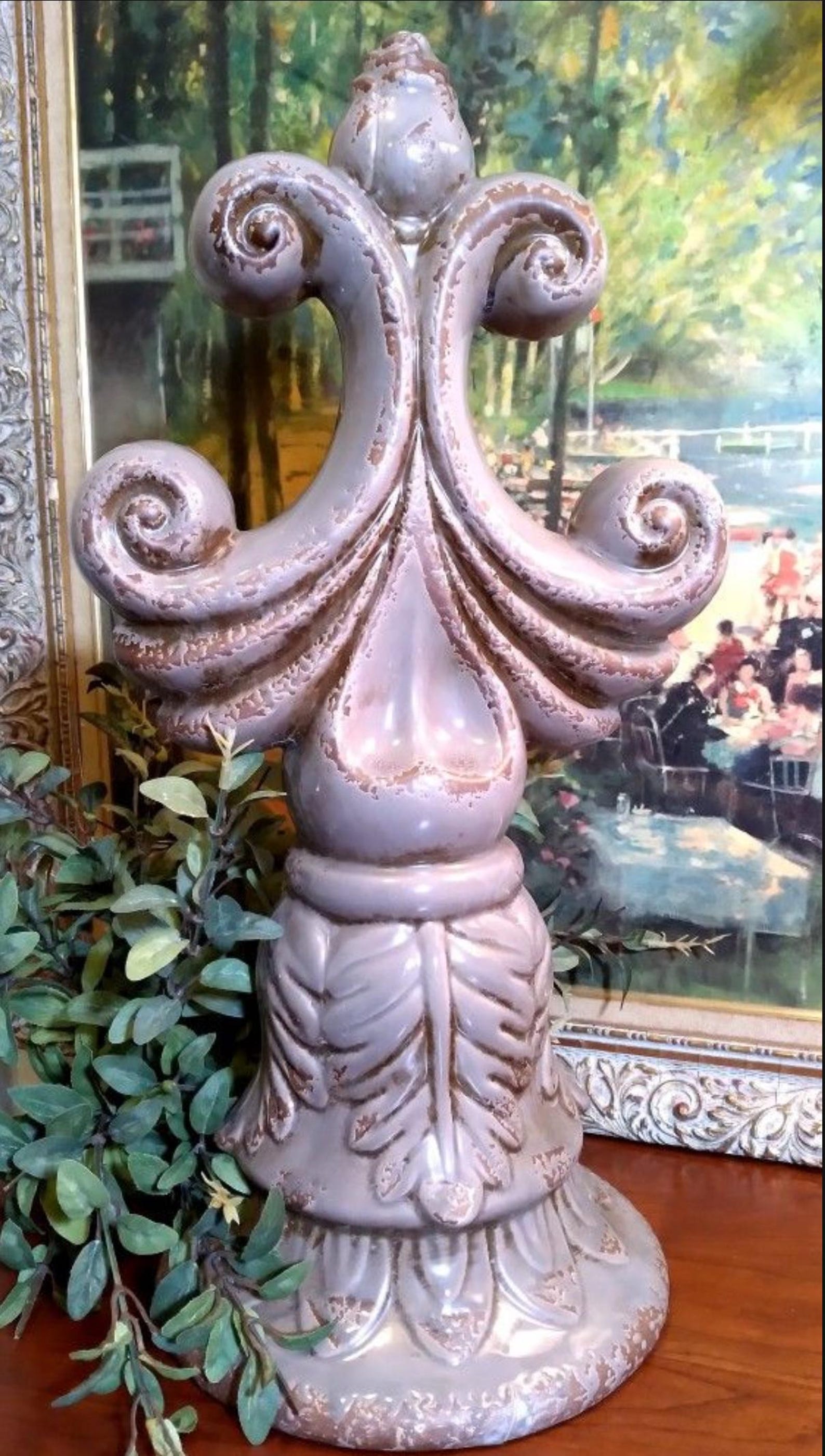 Large Ceramic Decorative Finial Sculpture 17" | Farmhouse Finial Statue ...