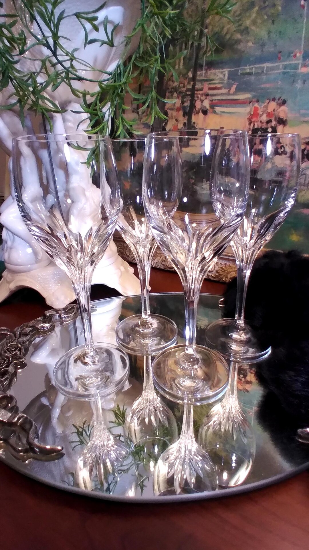 Gorham Lotus Crystal Wine Glass Set of (4) | Vintage Cut Crystal ...