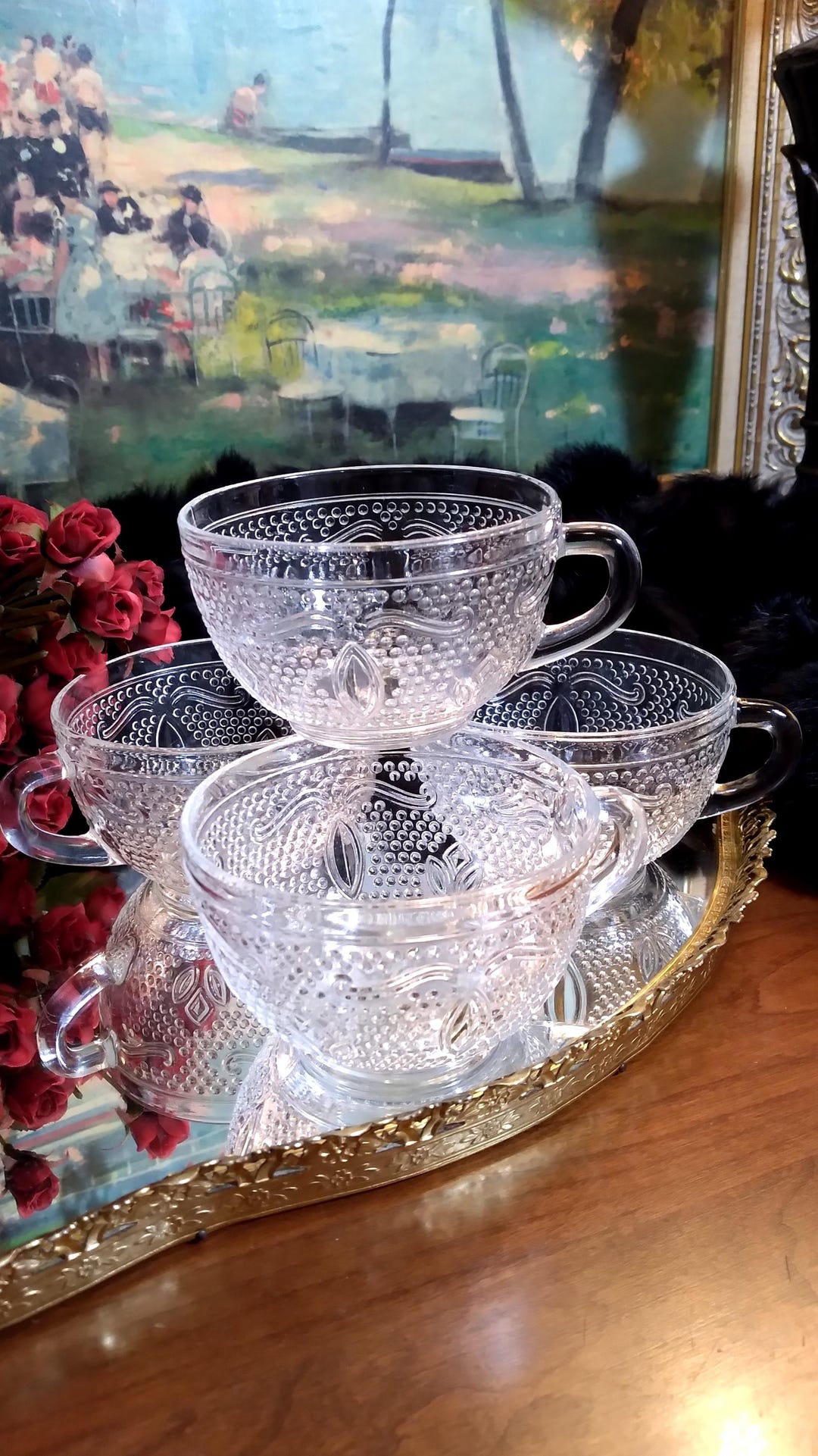 Vintage Federal Glass Heritage Clear Cups Set of (4) - Etsy