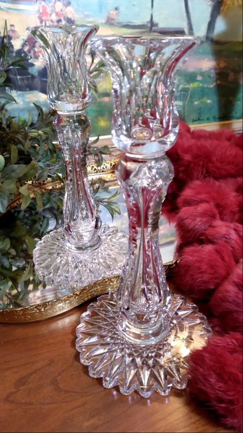 American Brilliant Period Cut Glass Candlestick Holders Set of (2 ...