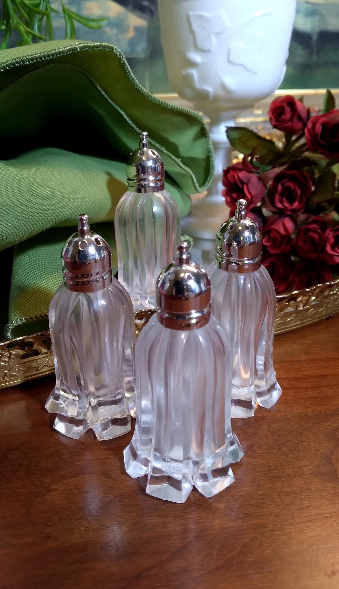 Vintage FB Rogers Cut Glass Silverplate Salt & Pepper Shaker Set of (4 ...