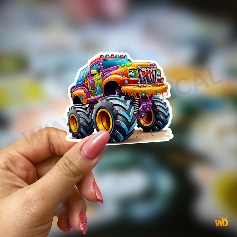 Colorful Monster Truck Stickers, Off-road Vehicle Vinyl Decals (15 Pack ...