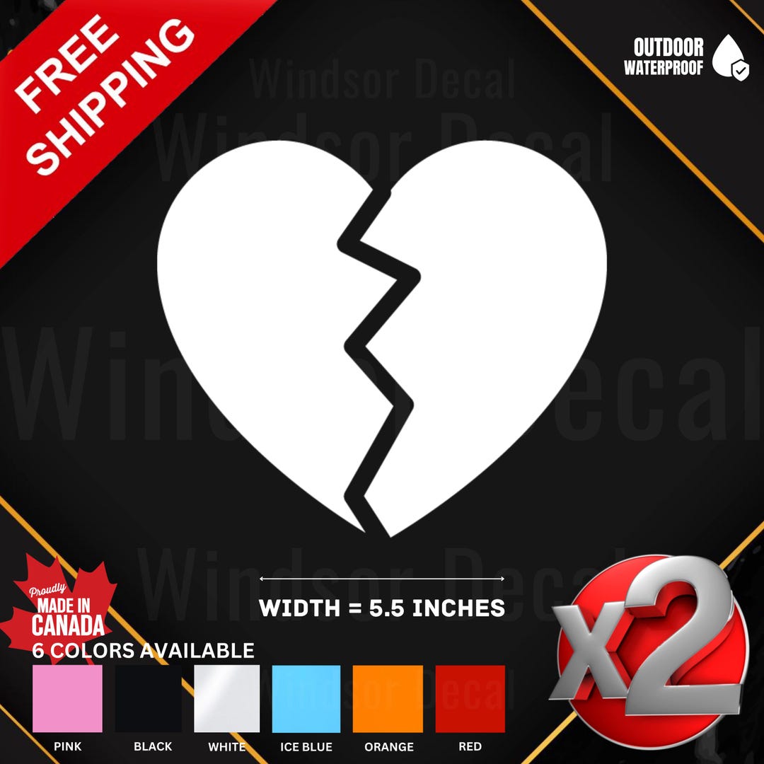 2X Heart Broken Decal Sticker | Broken Heart Vinyl Sticker for Car ...