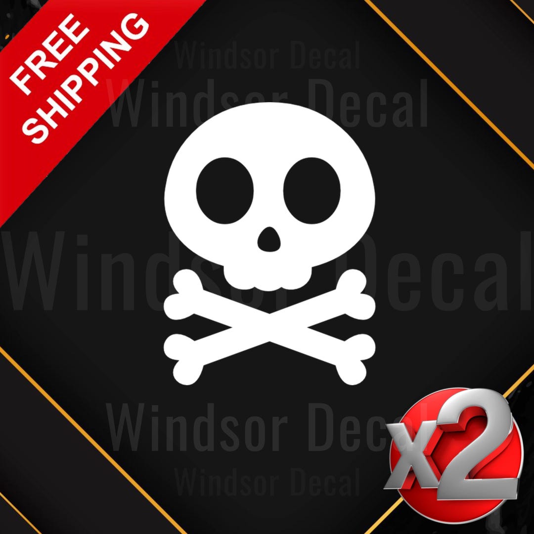 2X Skull and Crossbones Vinyl Decal Sticker, Skull Design With Crossed ...