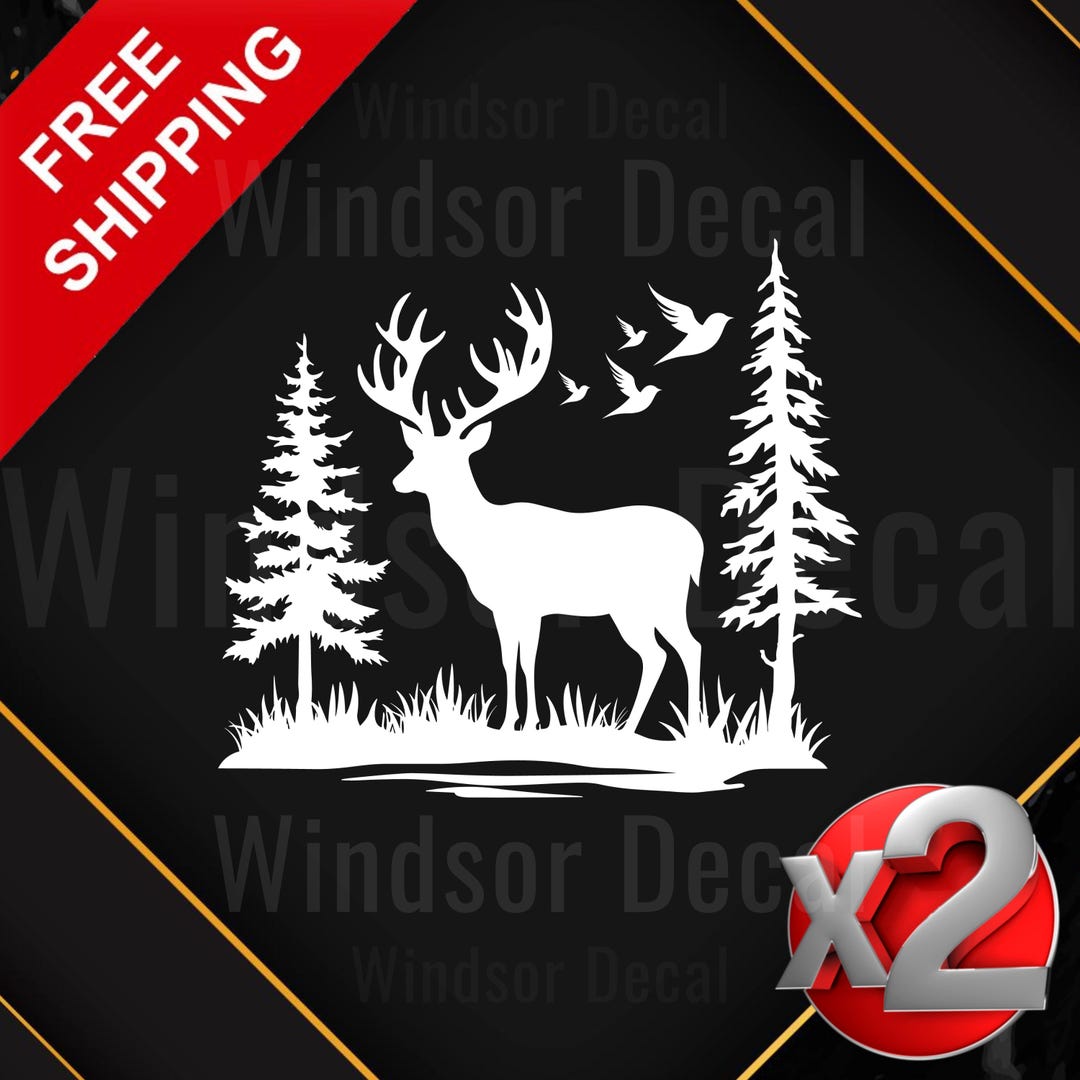 2X Mountain Range Deer Trees Birds | Nature Scene Decal | Scenic Vinyl ...