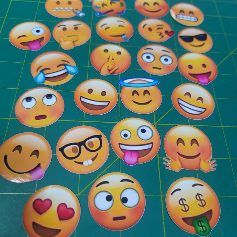 Emoji Smiley Face Vinyl Stickers Pack, 24 Glossy Stickers for Laptops ...