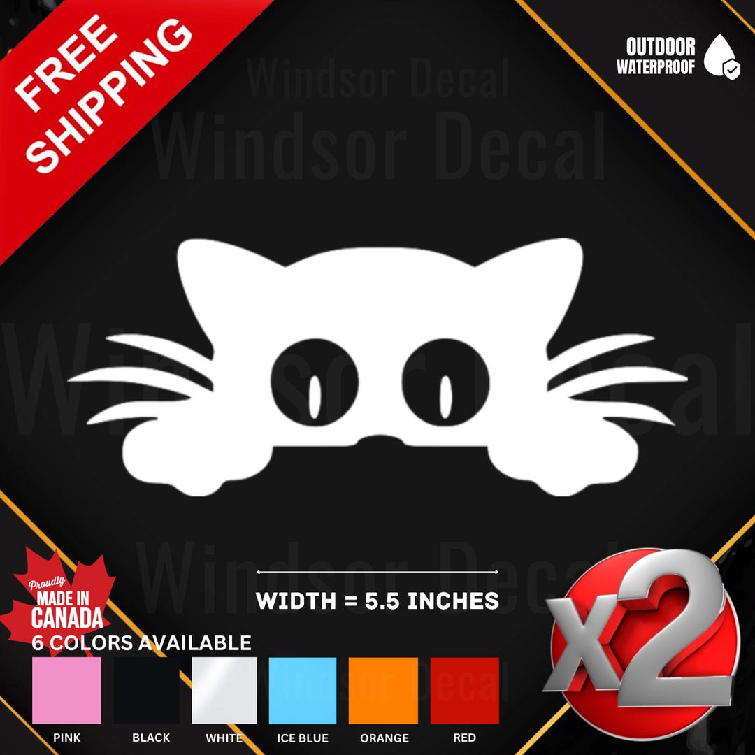 2X Peeking Cat Sticker | Cute Cat Vinyl Decal for Car, Truck, Laptop ...